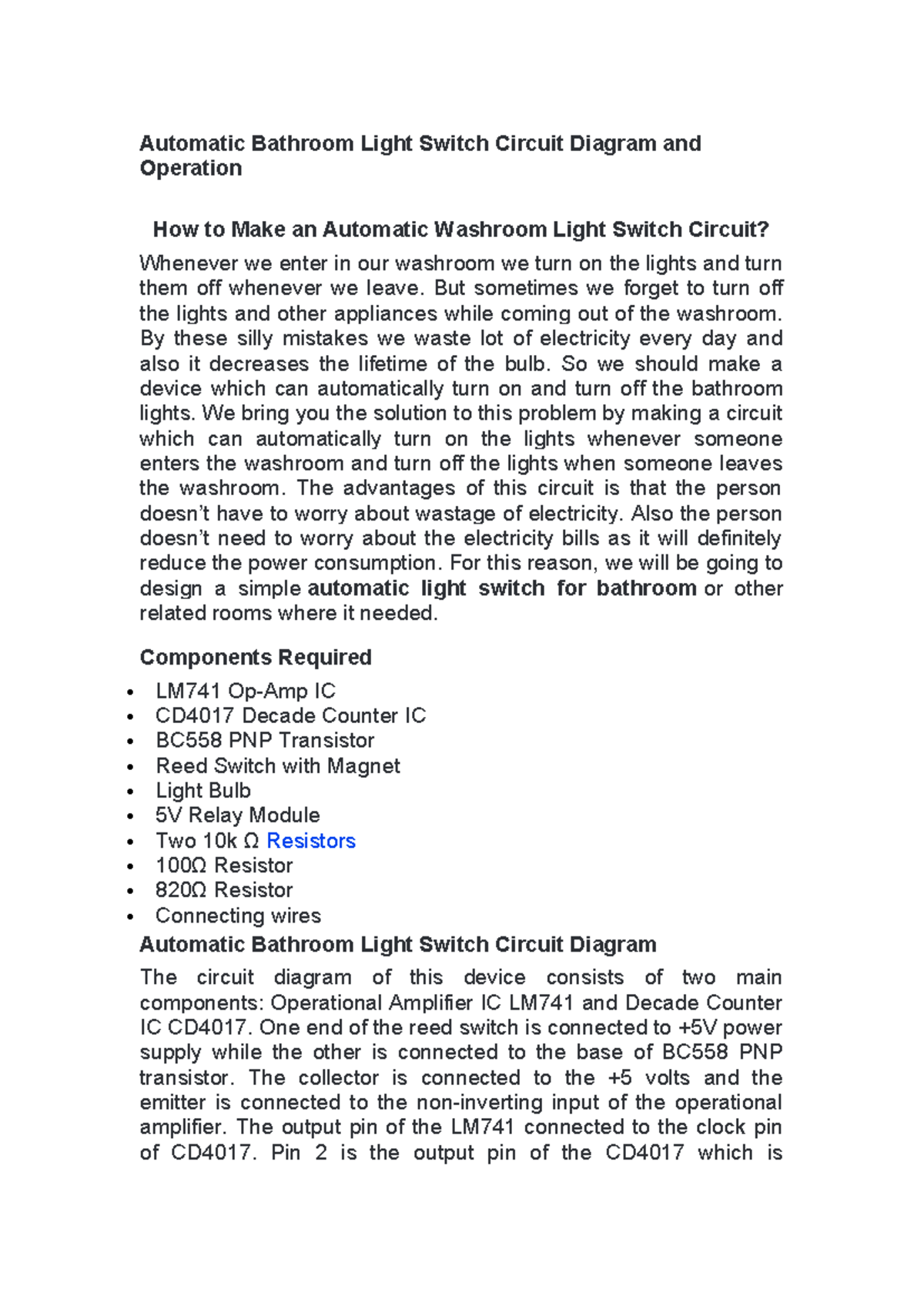 Automatic Bathroom Light Switch Circuit Diagram an - Automatic Bathroom ...