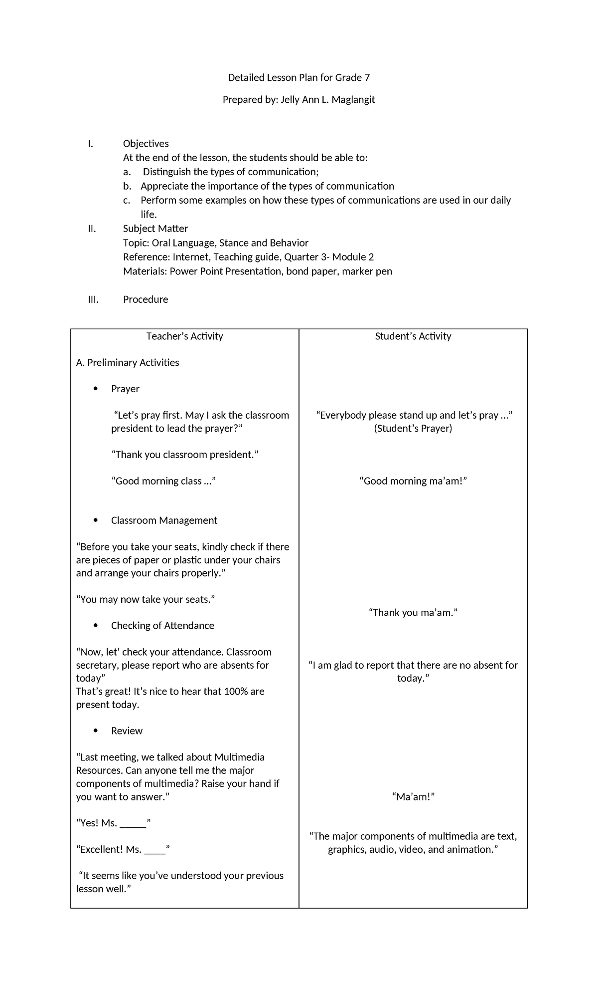 Jelly Ann final lp. Final najud. As in - Detailed Lesson Plan for Grade ...