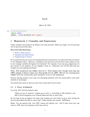 Lab08 - Lab assignment with grade checkers - Initialize Otter import otter grader = - Studocu