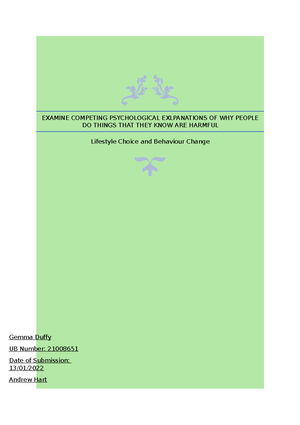 Lecture 7 - Behaviour Change - Behaviour Change, Attitudes and ...