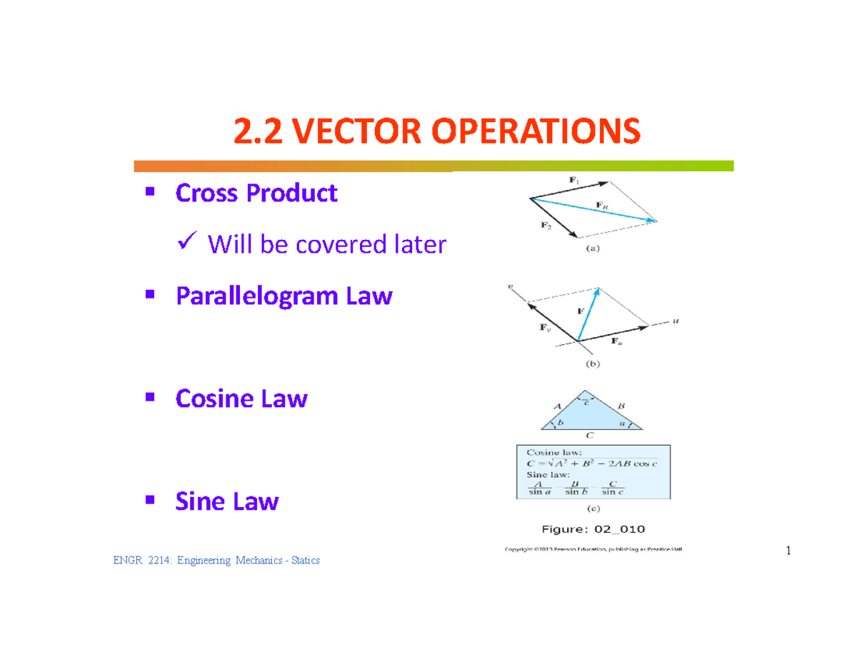 Midterm #1 Preparation - 2 VECTOR OPERATIONS Cross Product Will be ...