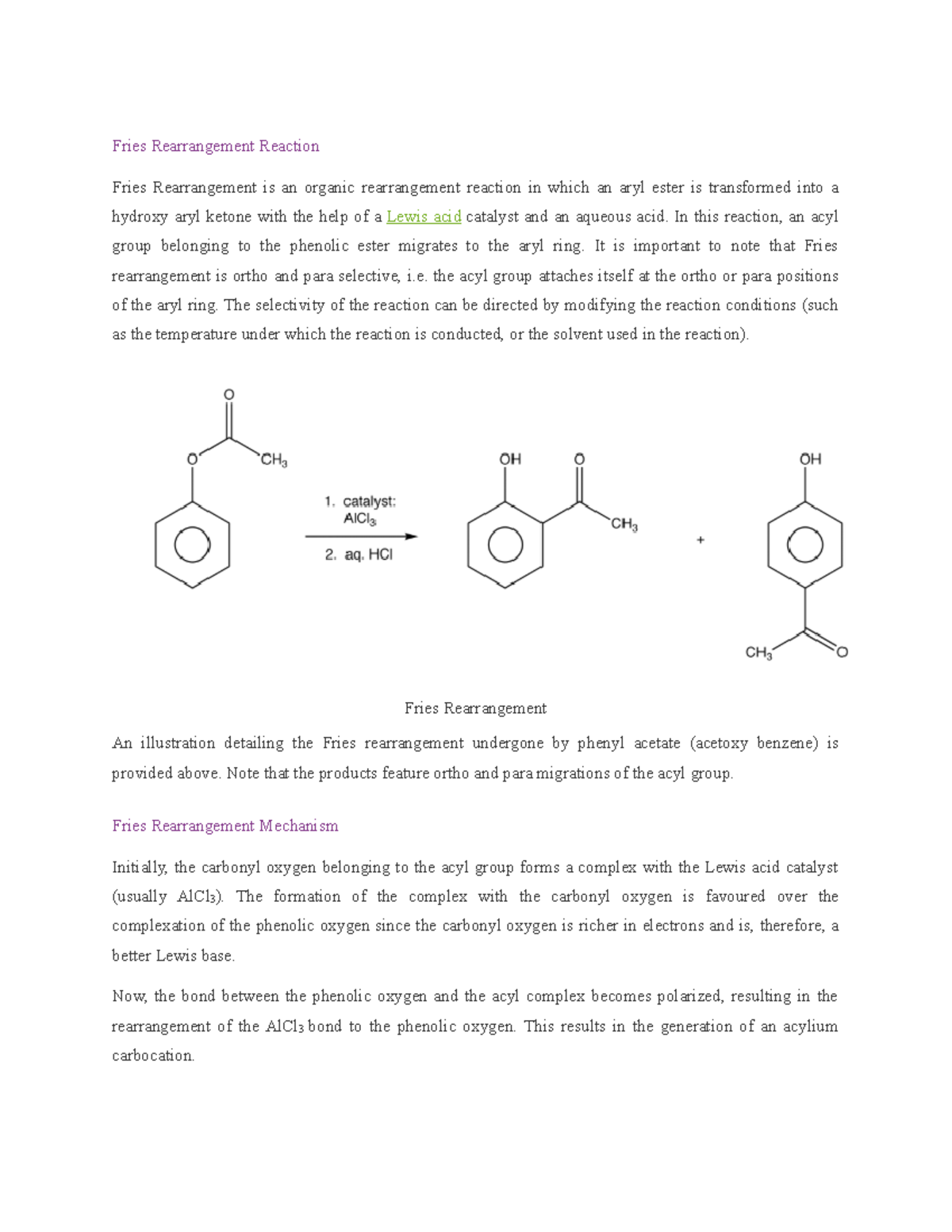 Fries Rearrangement Reaction - In this reaction, an acyl group ...
