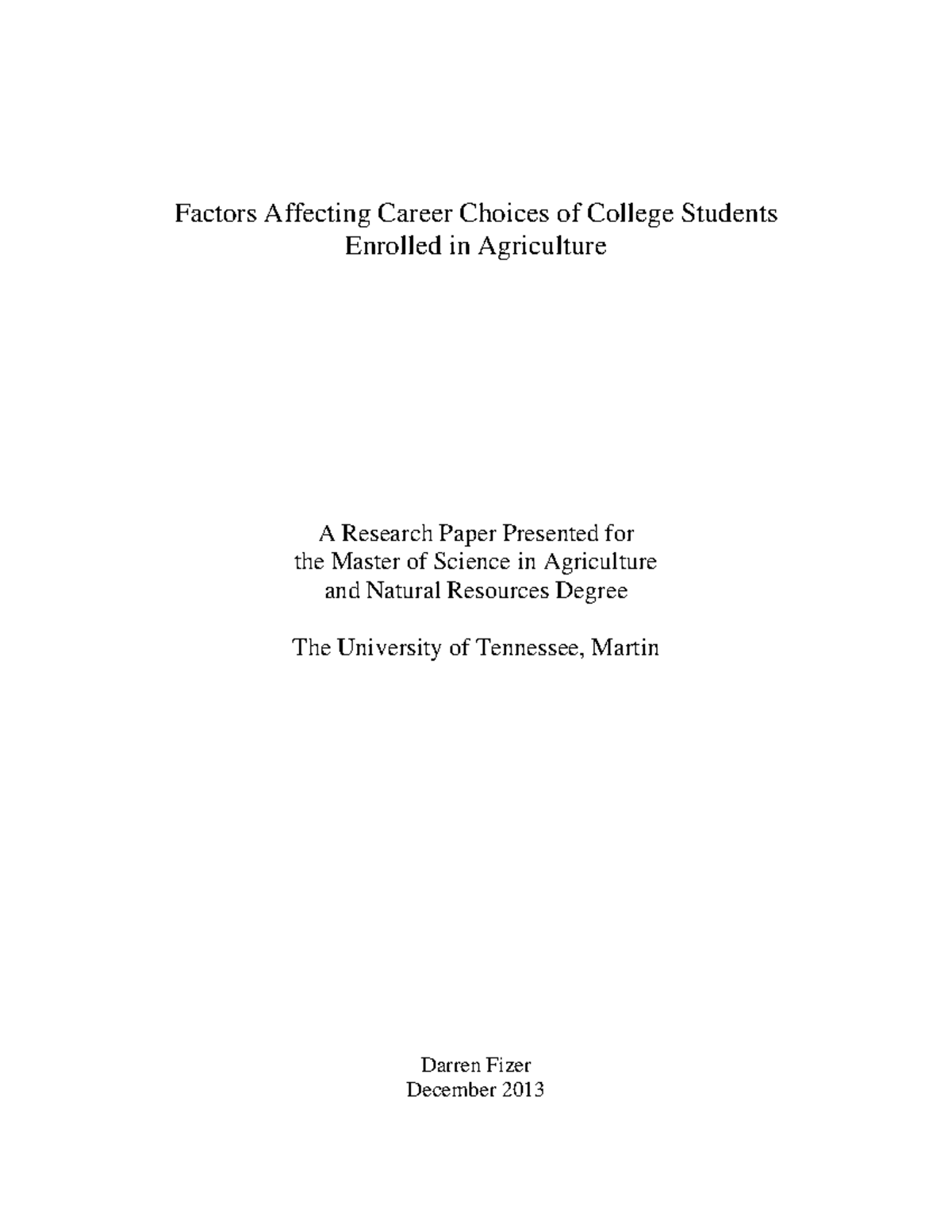 Fizer research project final - Factors Affecting Career Choices of ...