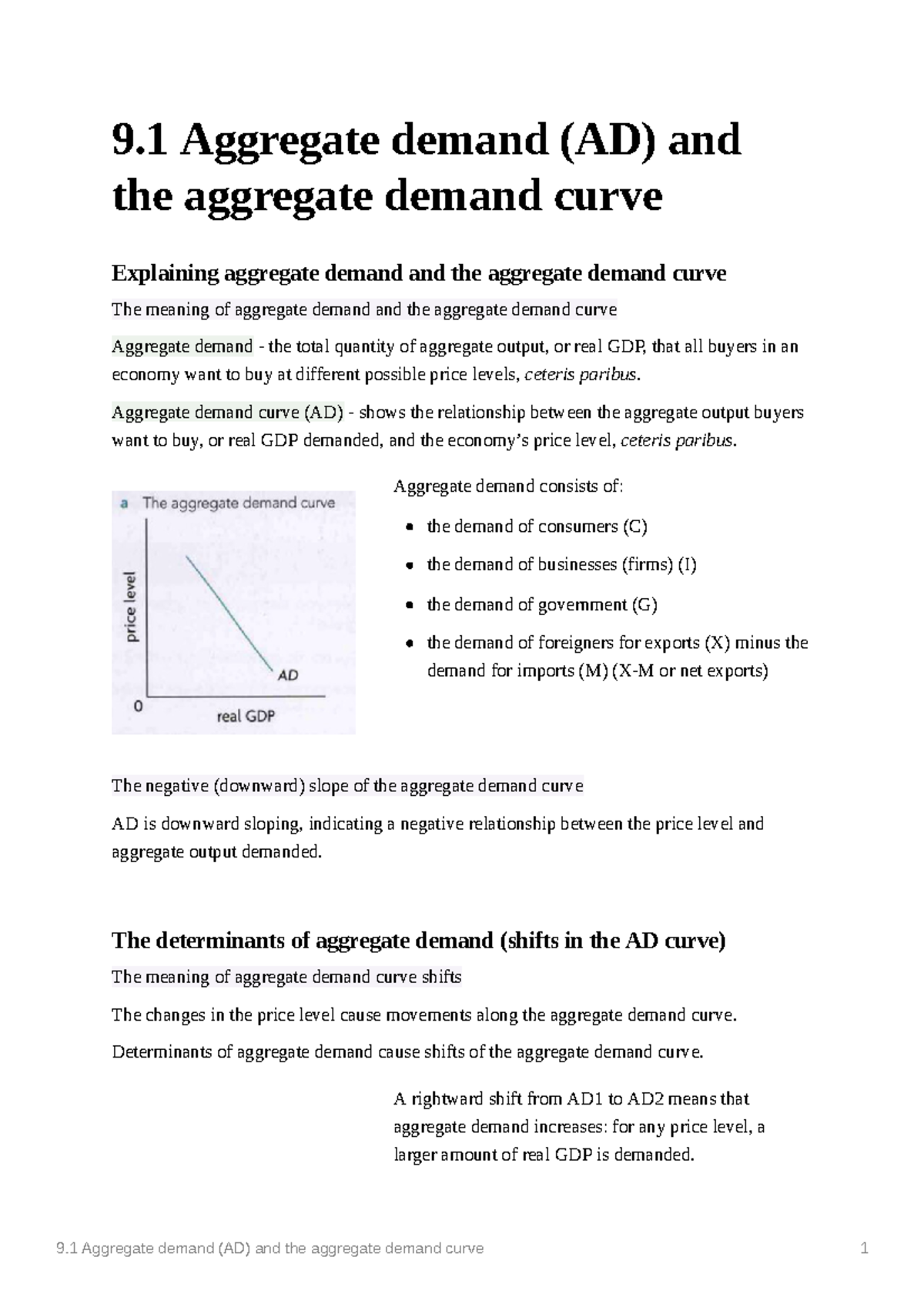 9 - Explaining aggregate demand and its curve - 9 Aggregate demand (AD ...