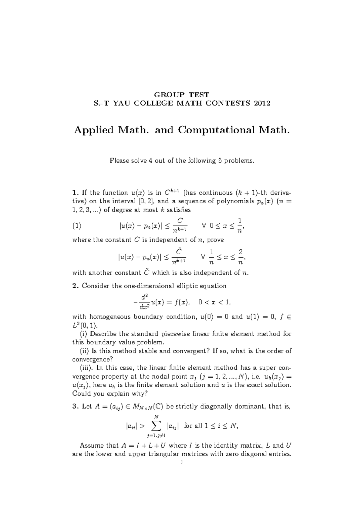 Applied 2012 team - GROUP TEST S.-T YAU COLLEGE MATH CONTESTS 2012 ...