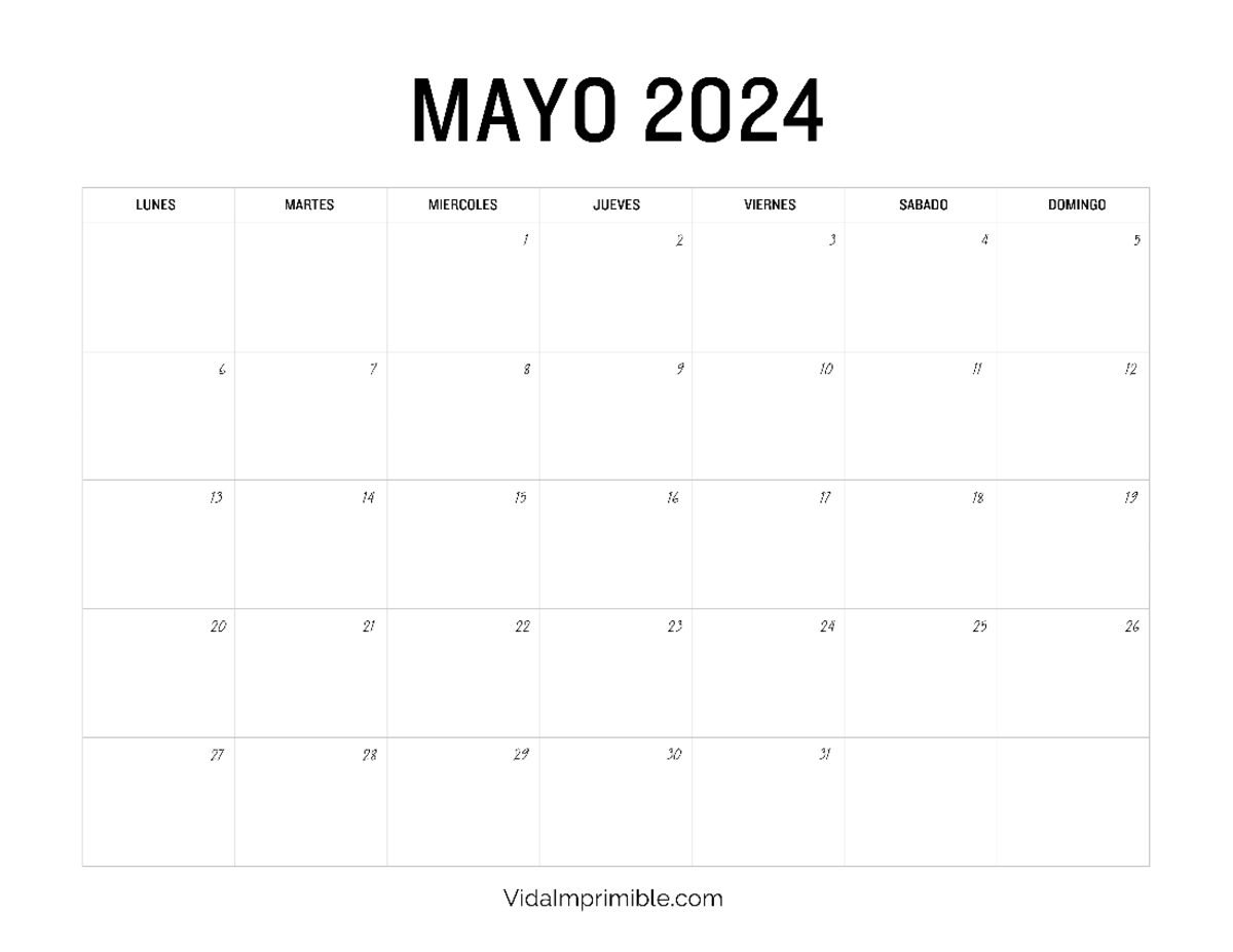 Calendario Imprimible Mayo 2024 - Educacion Plastica y Audiovisual I ...