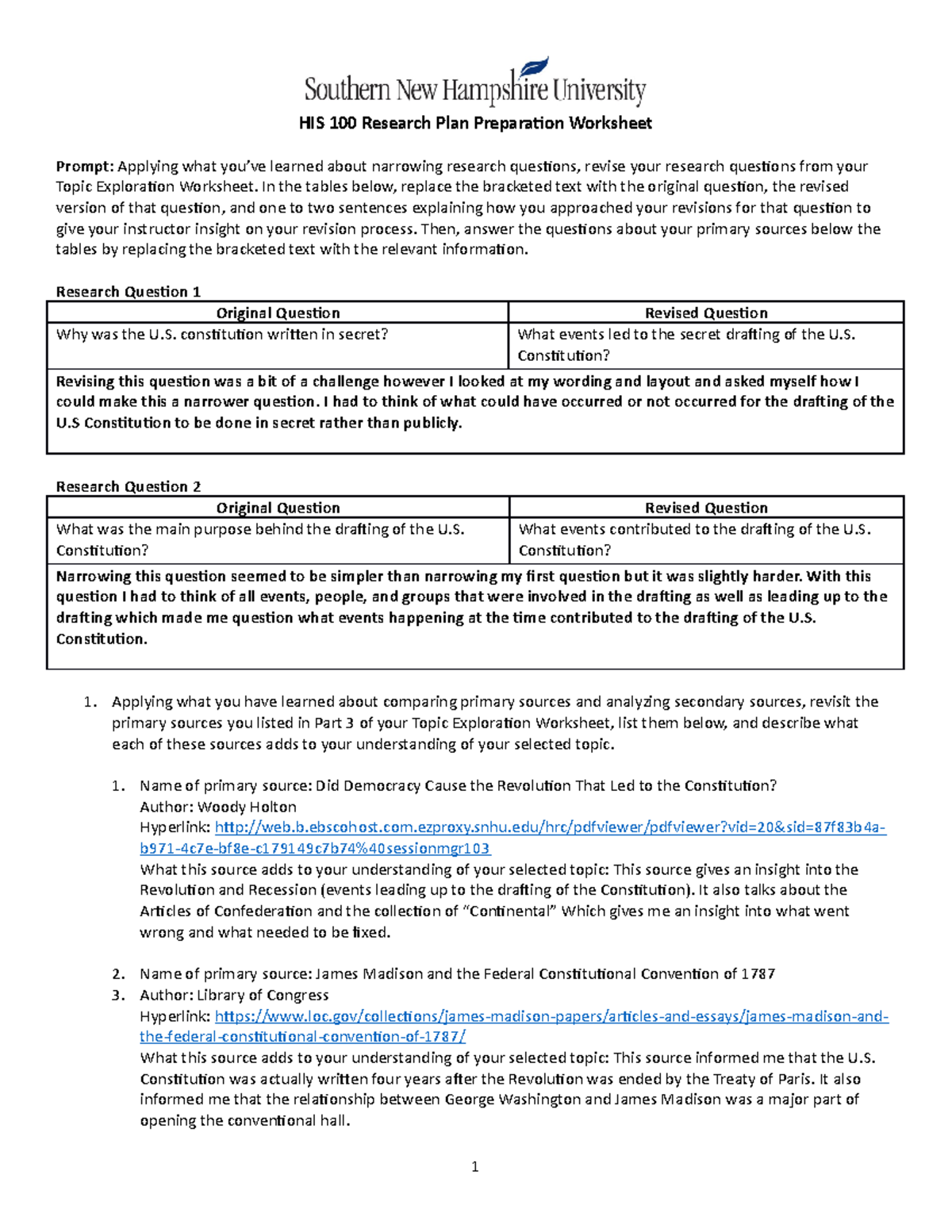 Research Plan Preperation - In the tables below, replace the bracketed ...
