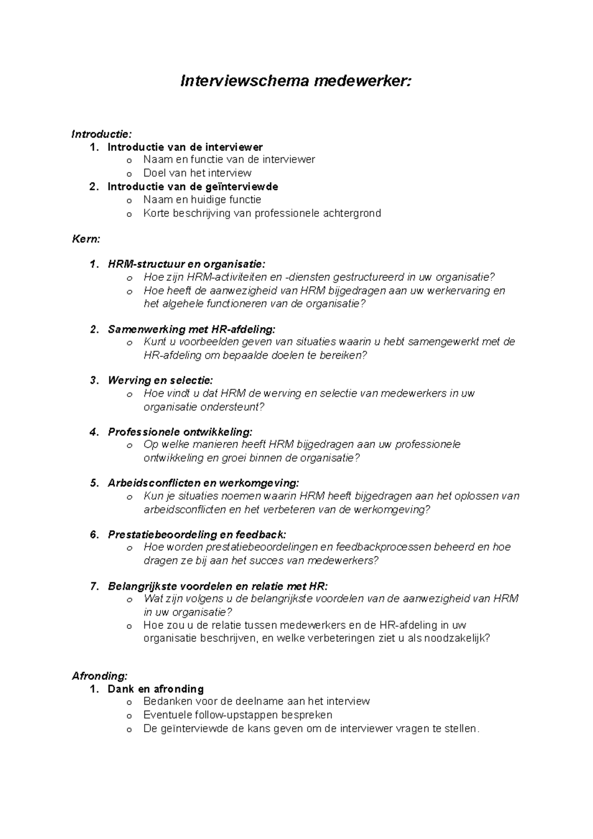 Interviewschema HR-professional - Interviewschema medewerker ...