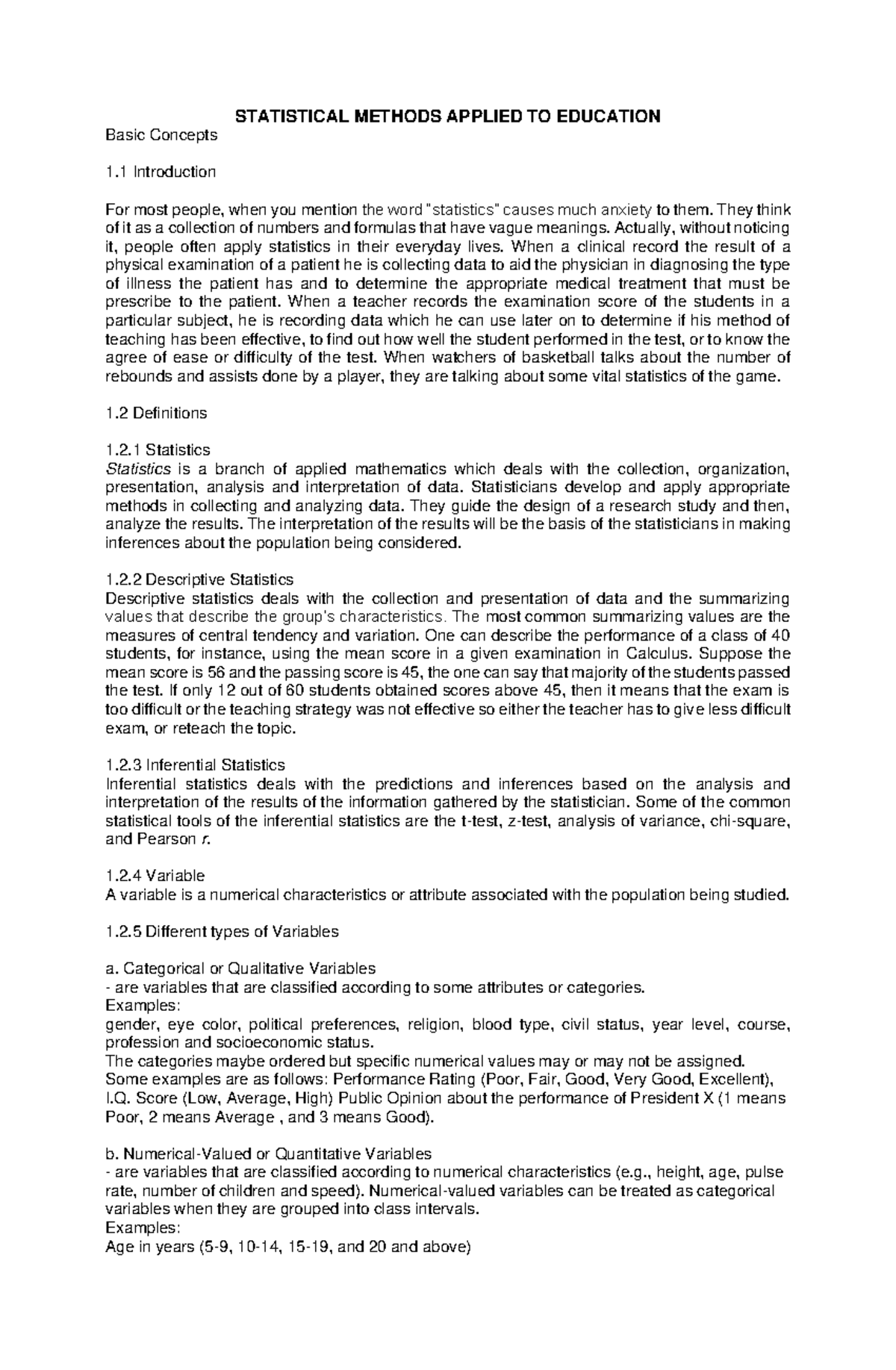 Statistical methods applied to education - STATISTICAL METHODS APPLIED ...