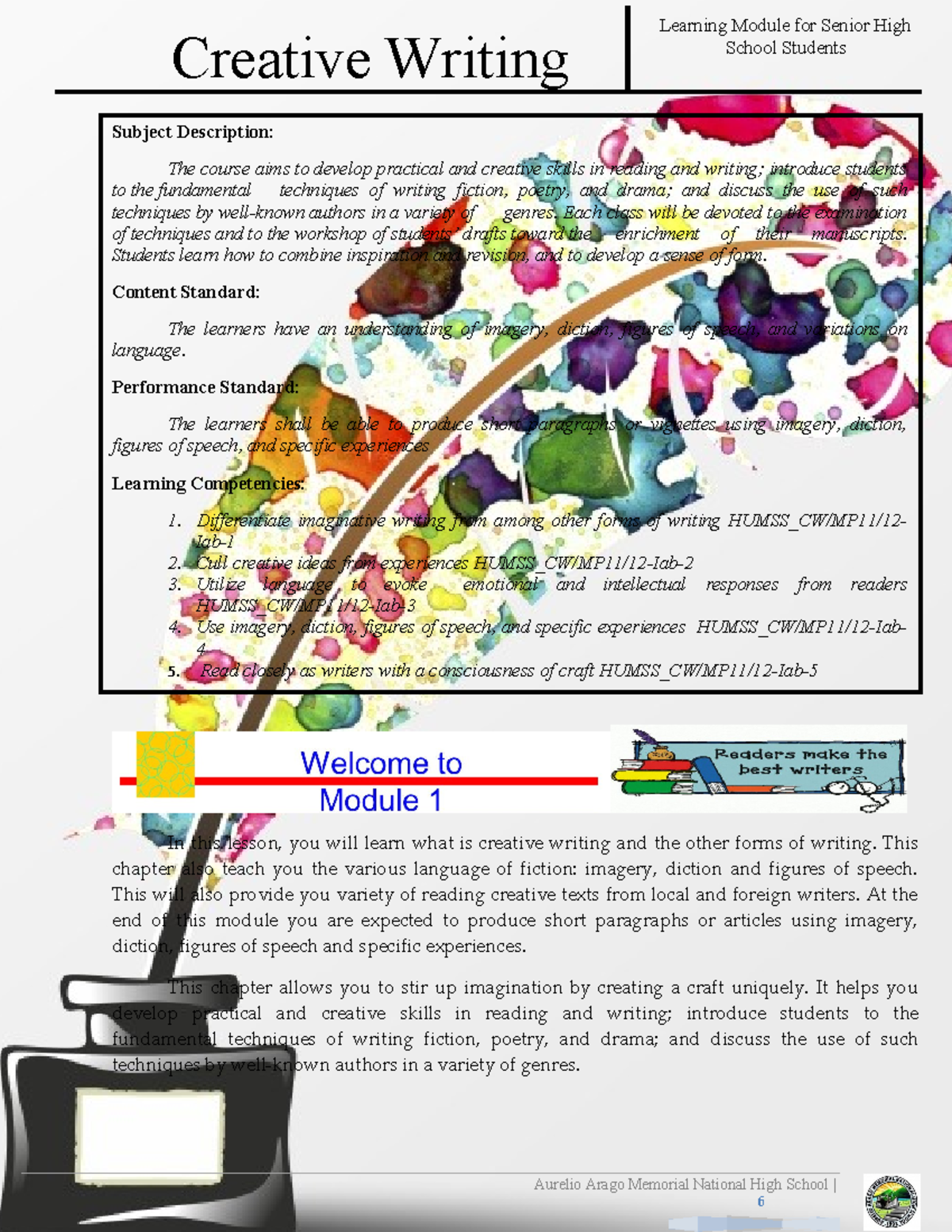 Pdfcoffee - YES - 6 School Students Creative Writing Aurelio Arago Memorial National High School ...