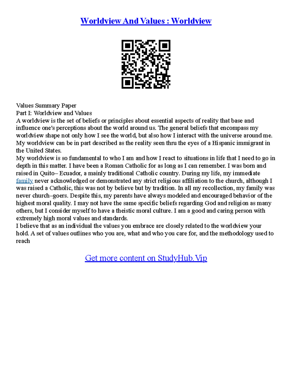 Worldview Essay - Worldview And Values : Worldview Values Summary Paper ...