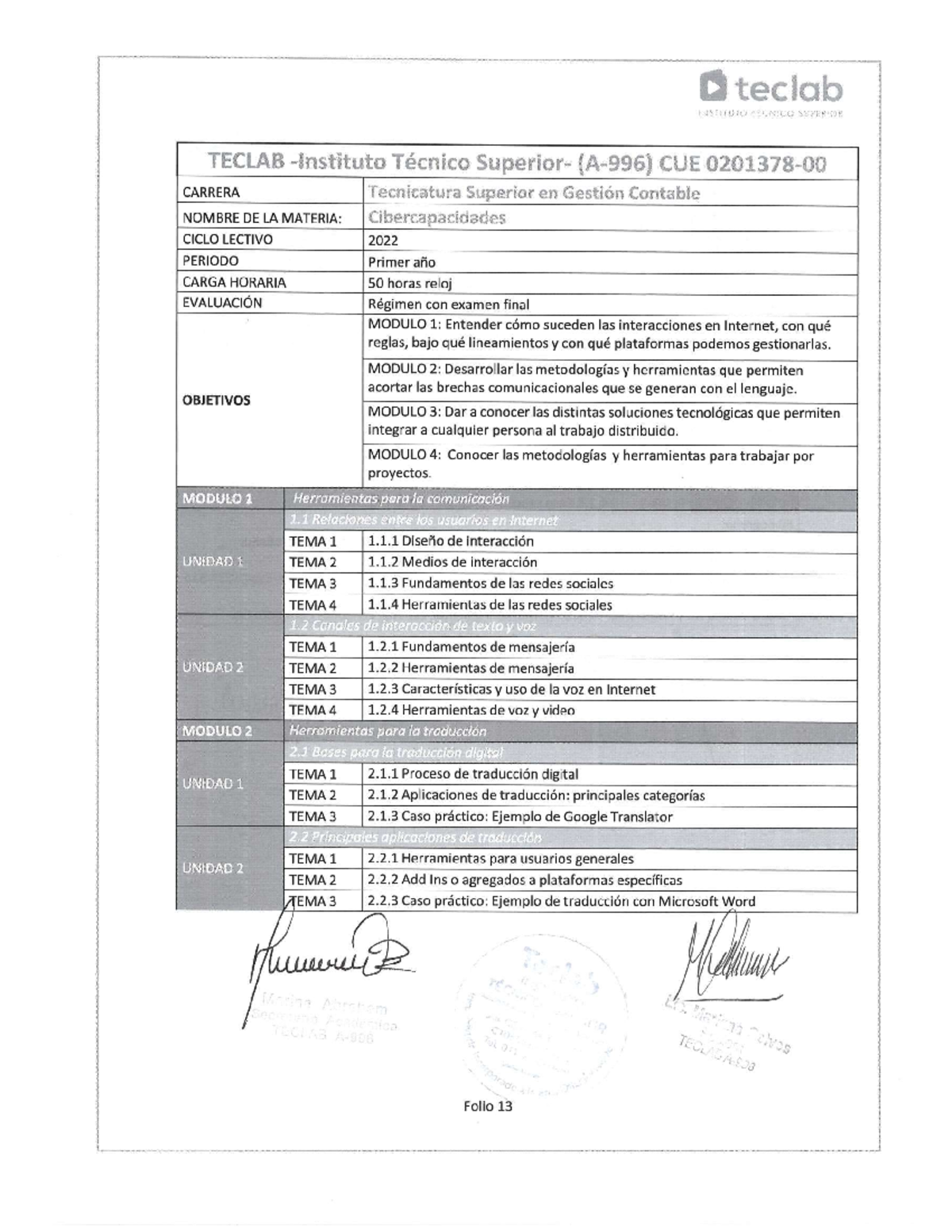 Programa Cibercapacidades - teclab INSTITUTO TECNICO SUPERIOR TECLAB ...