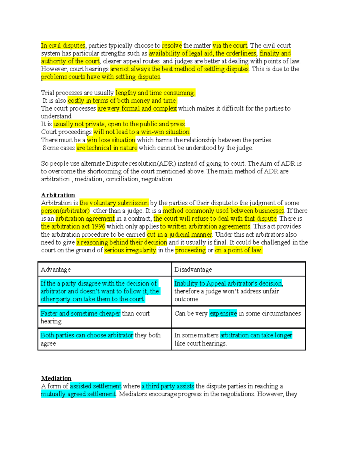 ADR Notes - Will help you write a basic essay. This is just a guide. Do ...