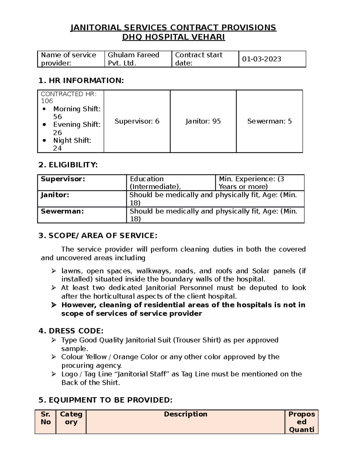 Janitorial Services Contract Provisions Vehari - JANITORIAL SERVICES ...