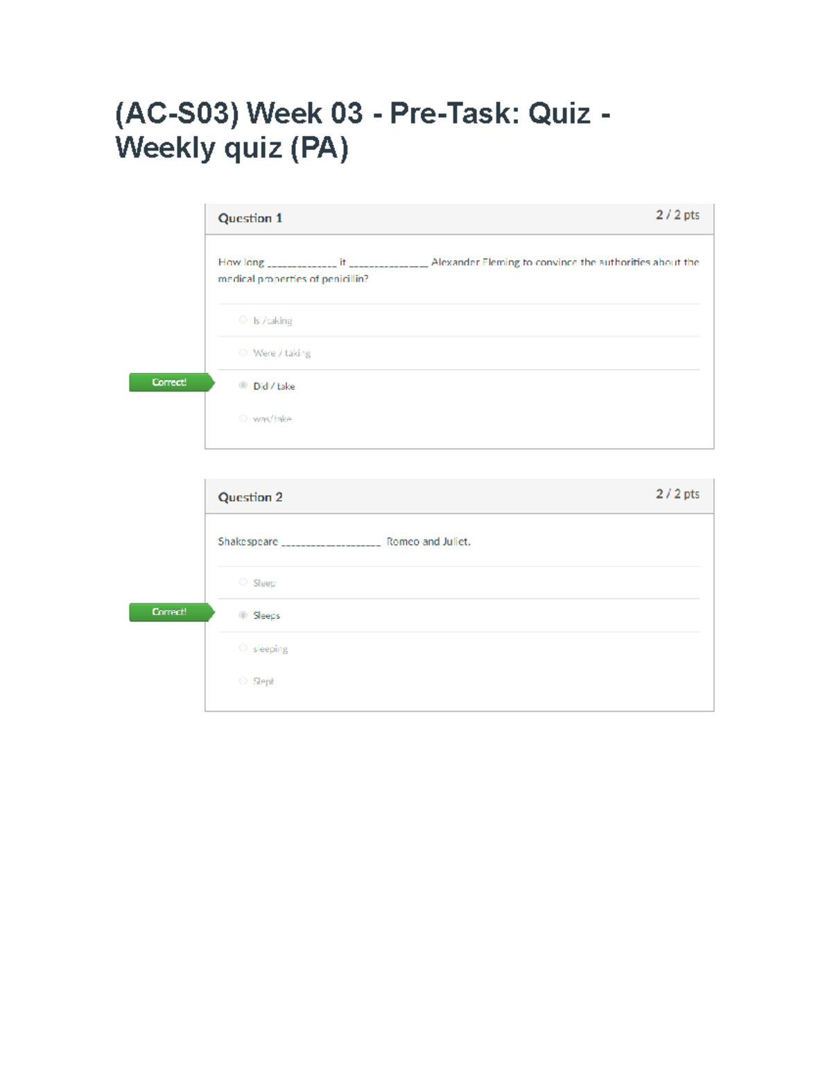 (AC-S03) Week 03 - Pre-Task: Quiz - Weekly quiz (PA) - Ingles III - Studocu