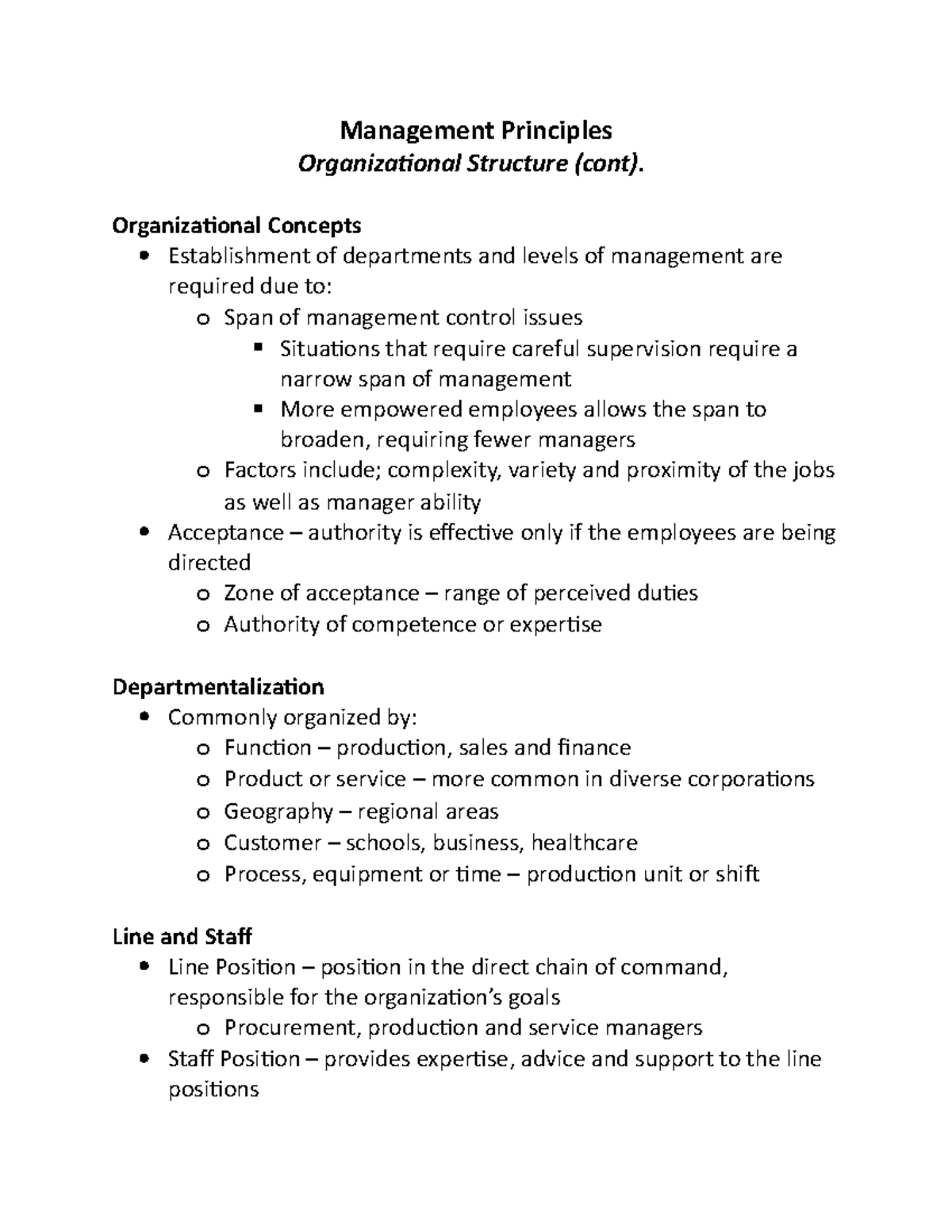 Management Principles Organizational Structure cont. 267 ...