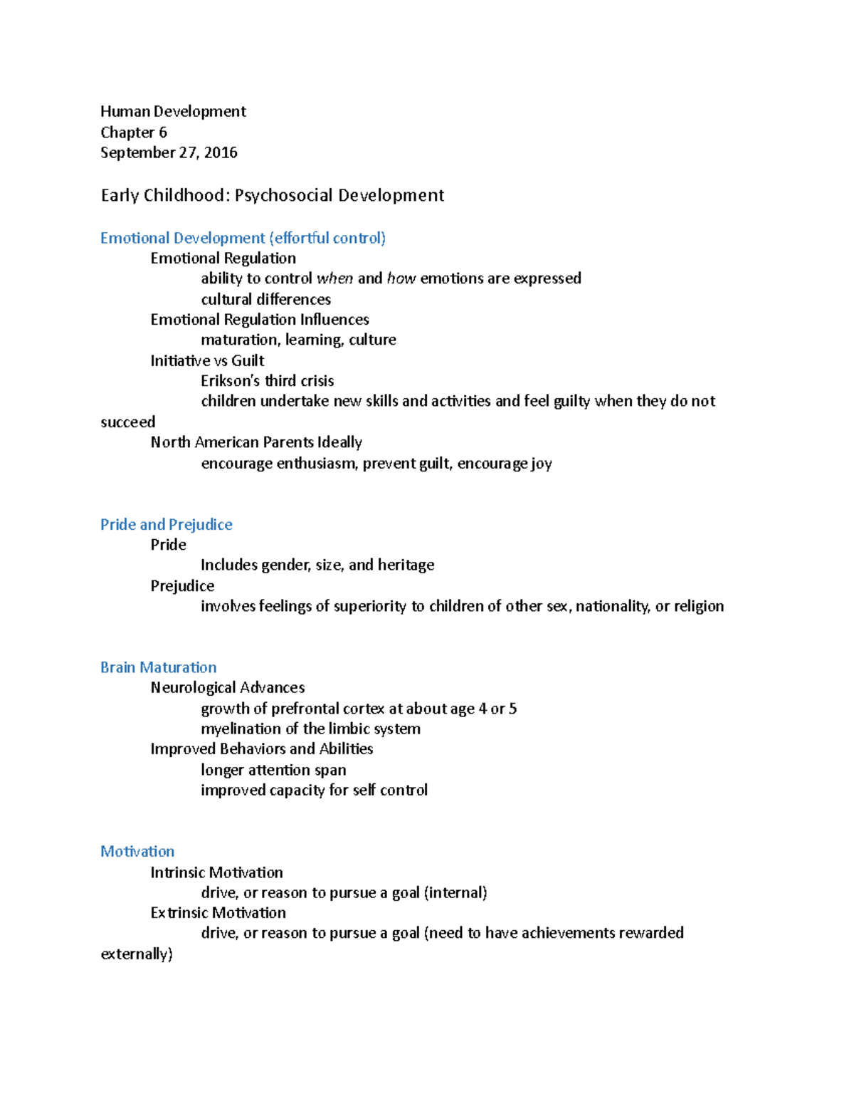 Human Development Chapter 6 - Human Development Chapter 6 September 27 ...