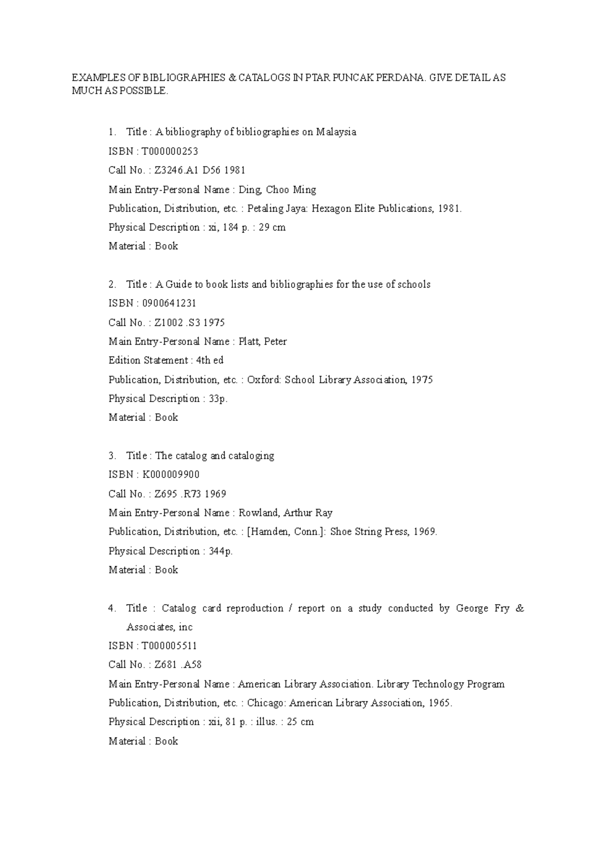 Examples OF Bibliographies AND Catalog ( Nurul Nabilah) - EXAMPLES OF ...