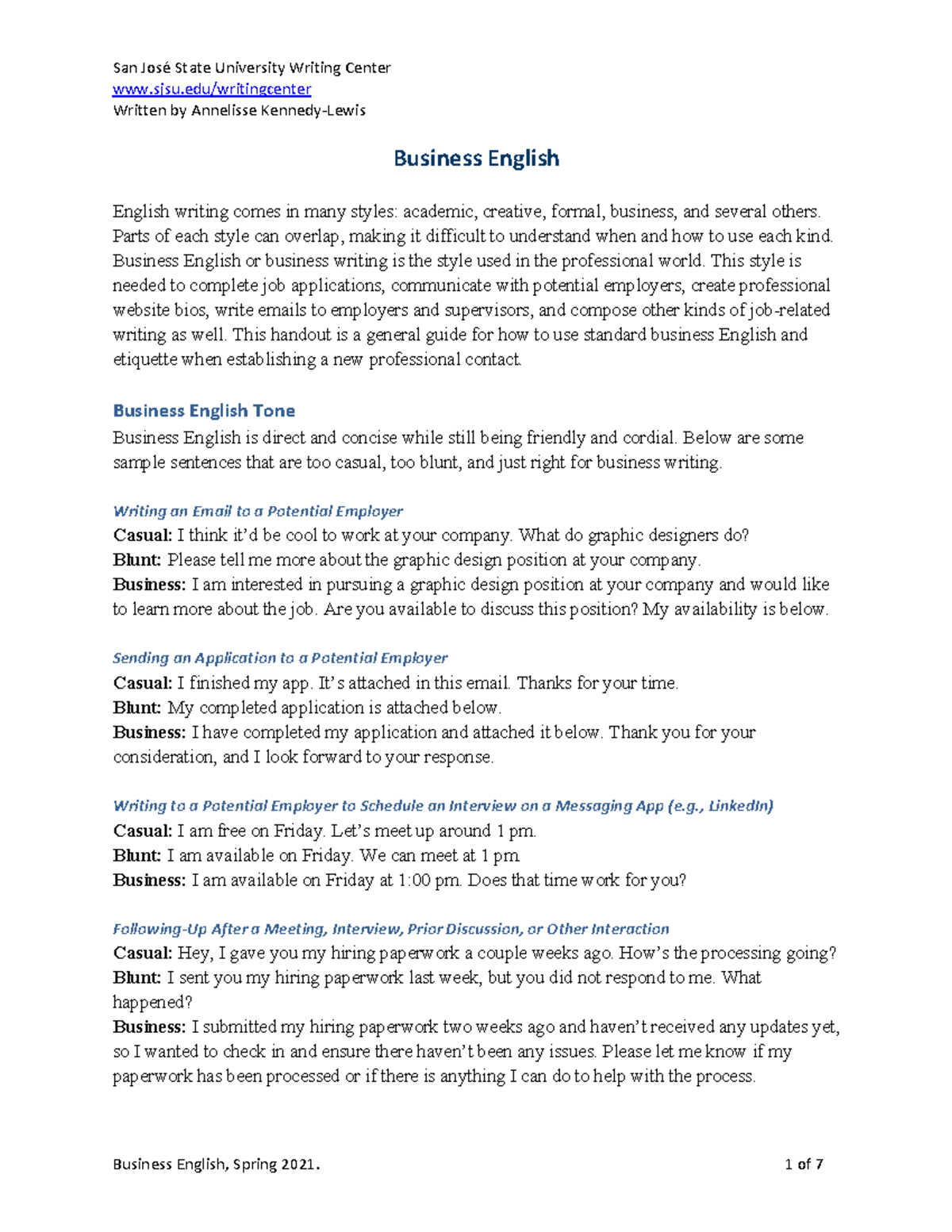 Business English - San José State University Writing Center sjsu ...