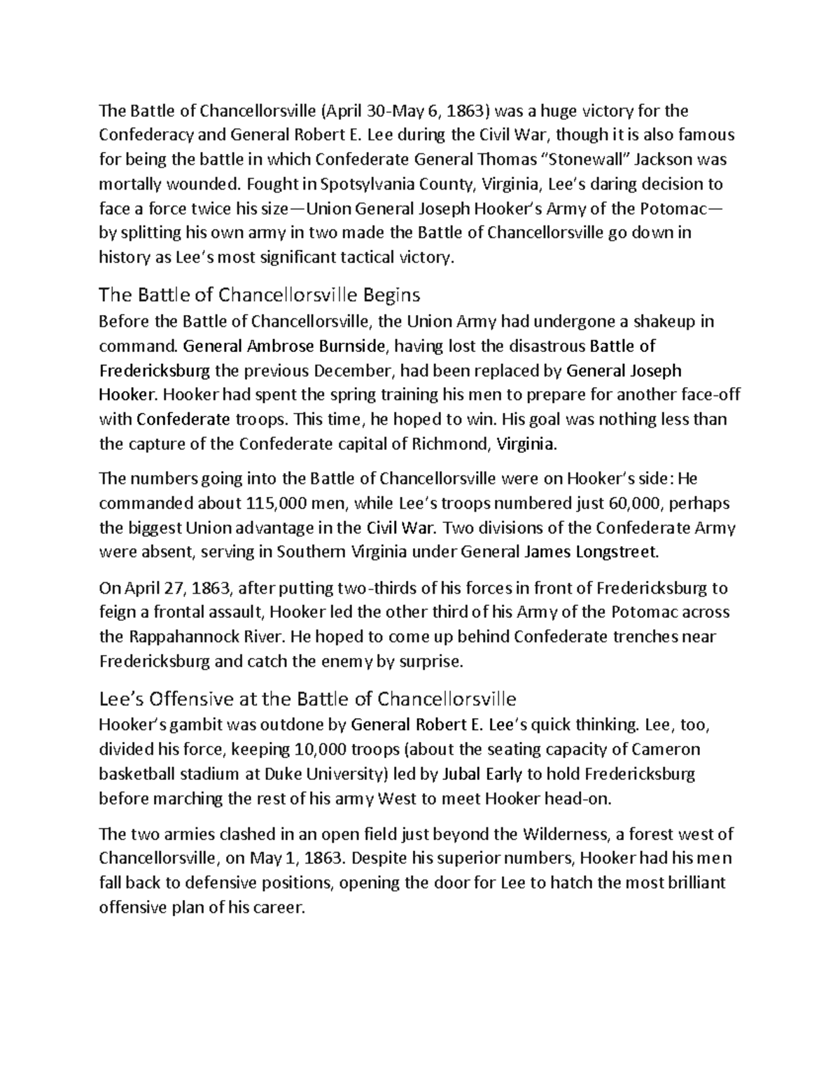 Battle of Chancellorsville Notes - The Battle of Chancellorsville ...