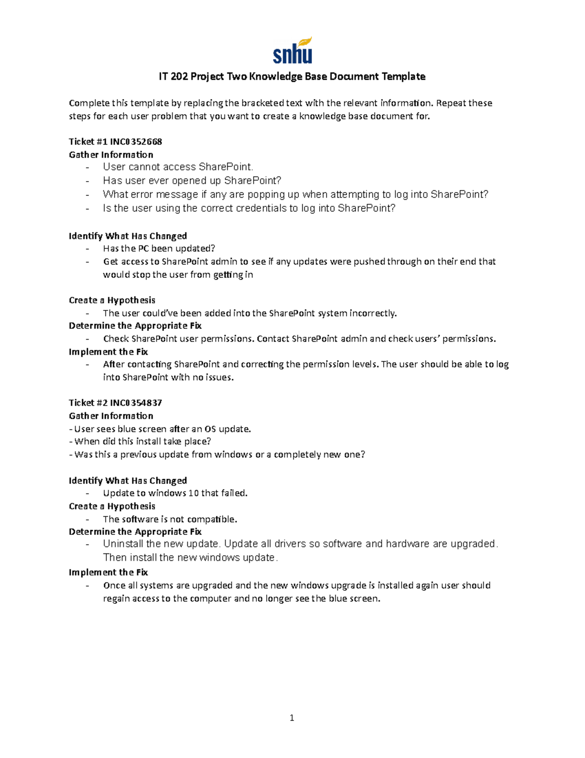 IT 202 Project Two Knowledge Base Document Teanny T - IT 202 Project Two Knowledge Base Document ...