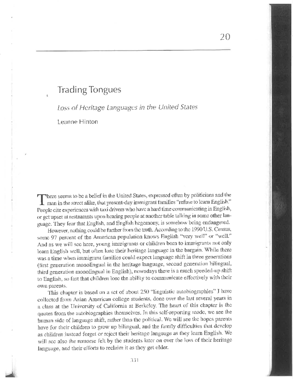 Trading Tongues - Reading for unit 3 - 20 Trading Tongues Loss of ...