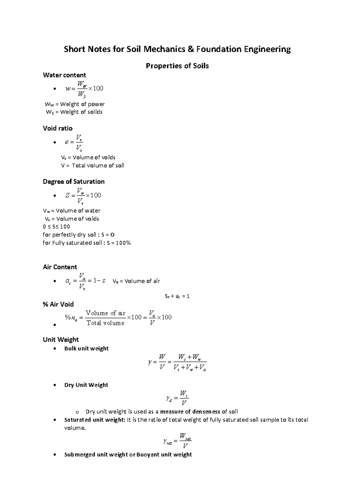 Geotech Formula - Short Notes for Soil Mechanics & Foundation ...
