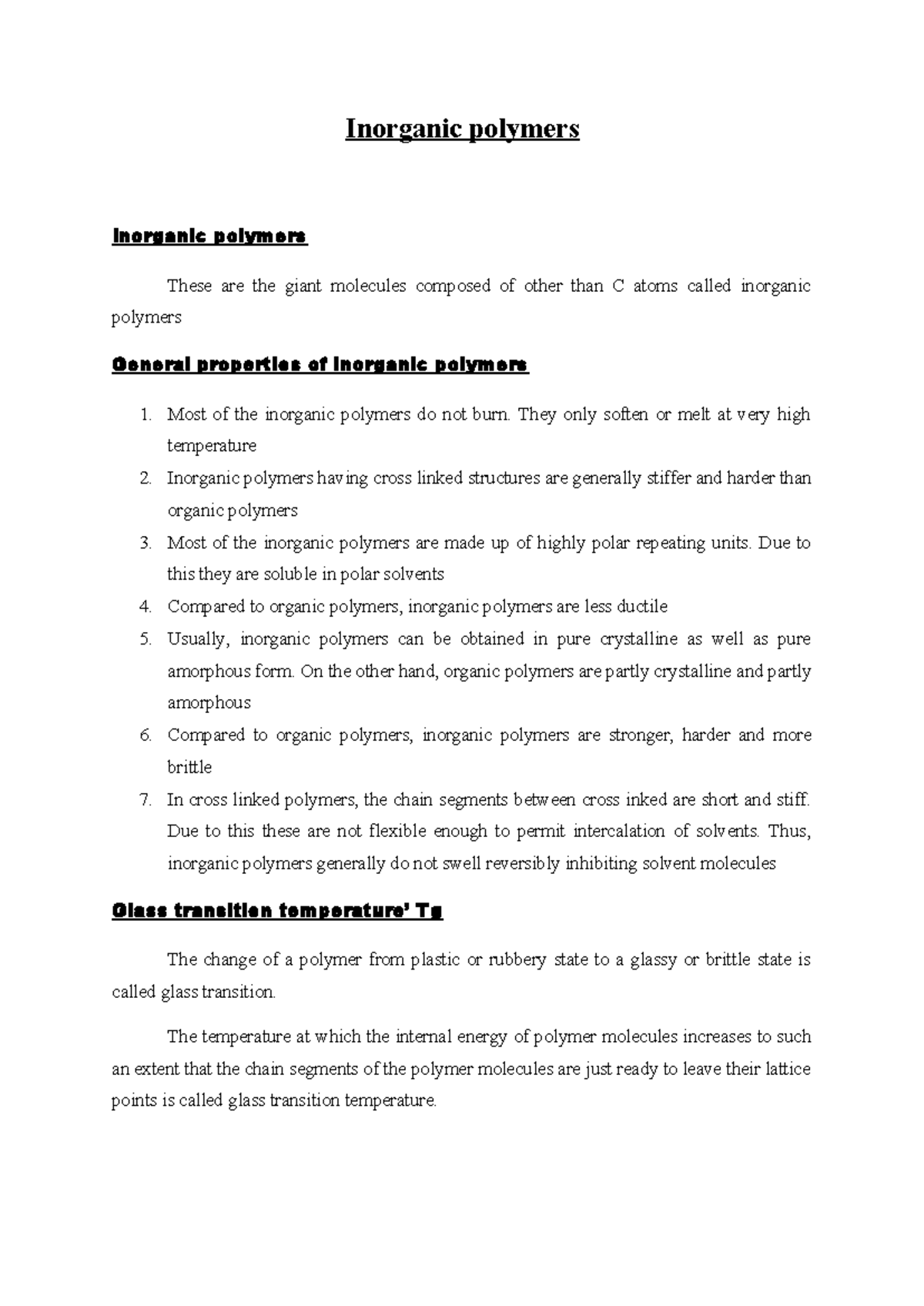 Inorganic polymers - Inorganic polymers Inorganic polymers These are ...