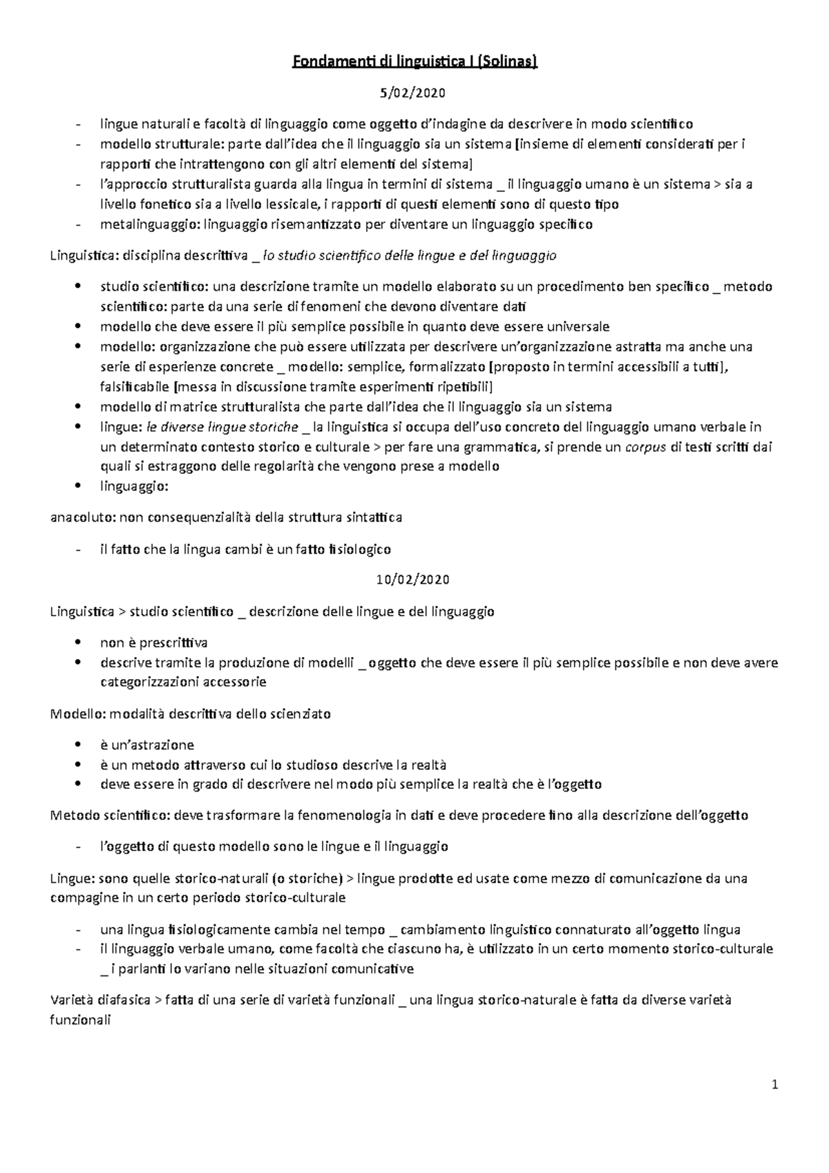 Fondamenti di linguistica I (Solinas) - Fondamenti di linguistica I ...