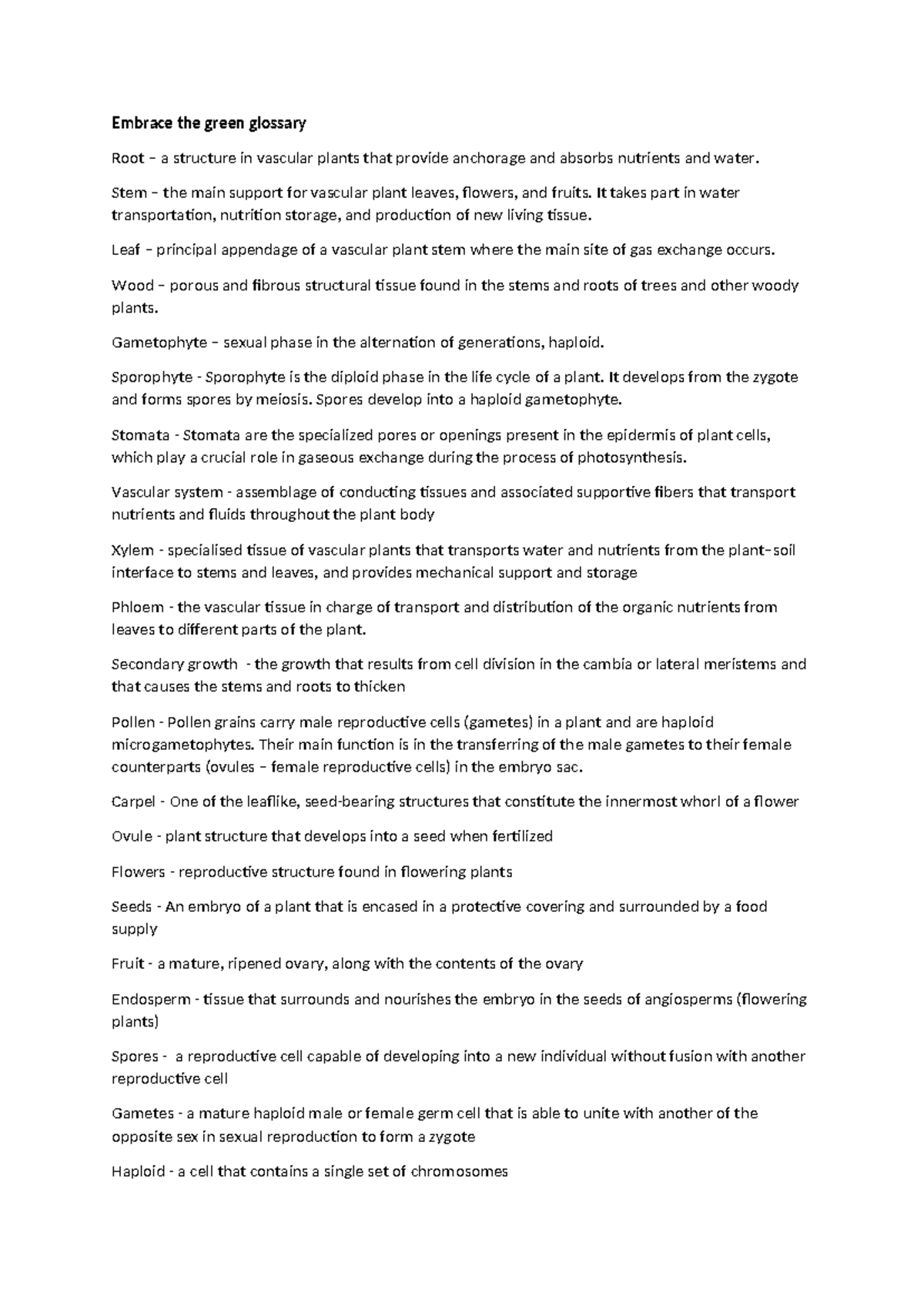 Plant organelle and process glossary - Embrace the green glossary Root ...