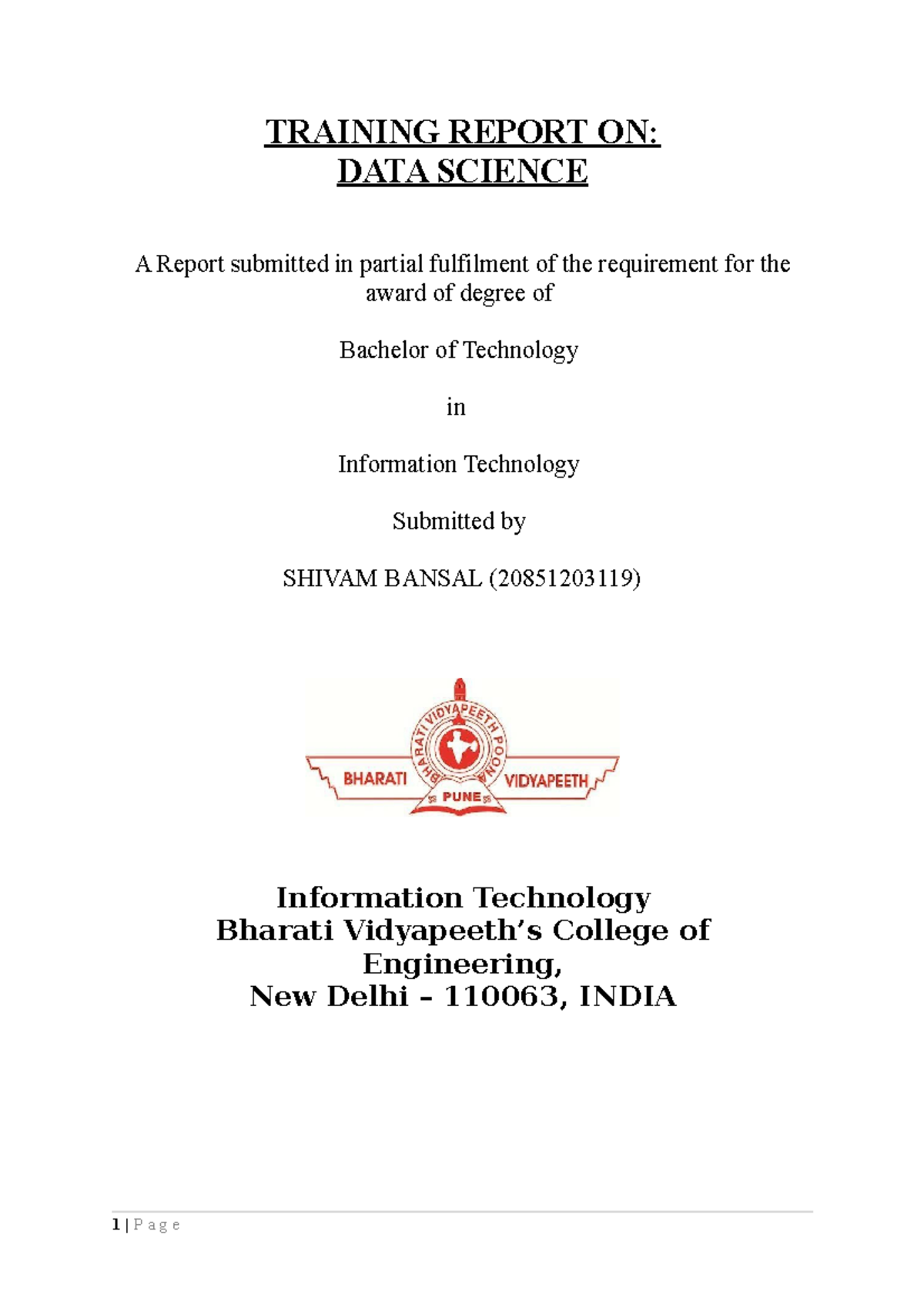 Training Report ON data science - TRAINING REPORT ON: DATA SCIENCE A ...