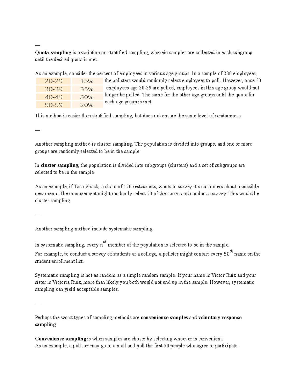 MAT206 - 1.2 Data and Sampling - Part 2 - — Quota sampling is a ...