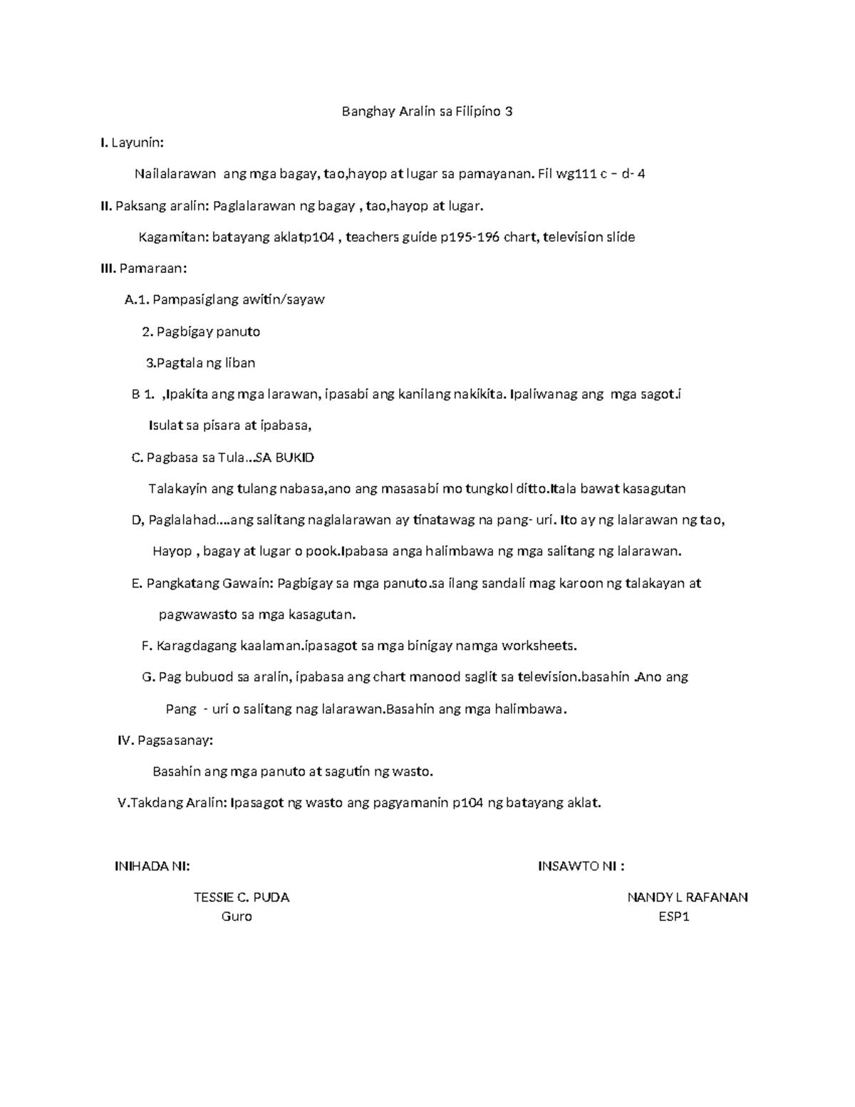 Banghay Aralin sa Filipino 3 DEMO - Banghay Aralin sa Filipino 3 I ...