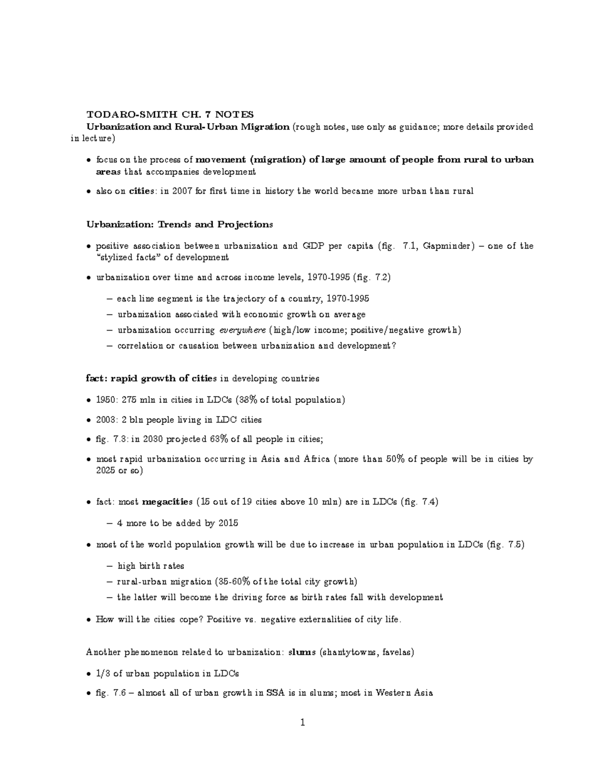 Ch7notes CL - Urbanization and Rural-Urban Migration - TODARO-SMITH CH ...
