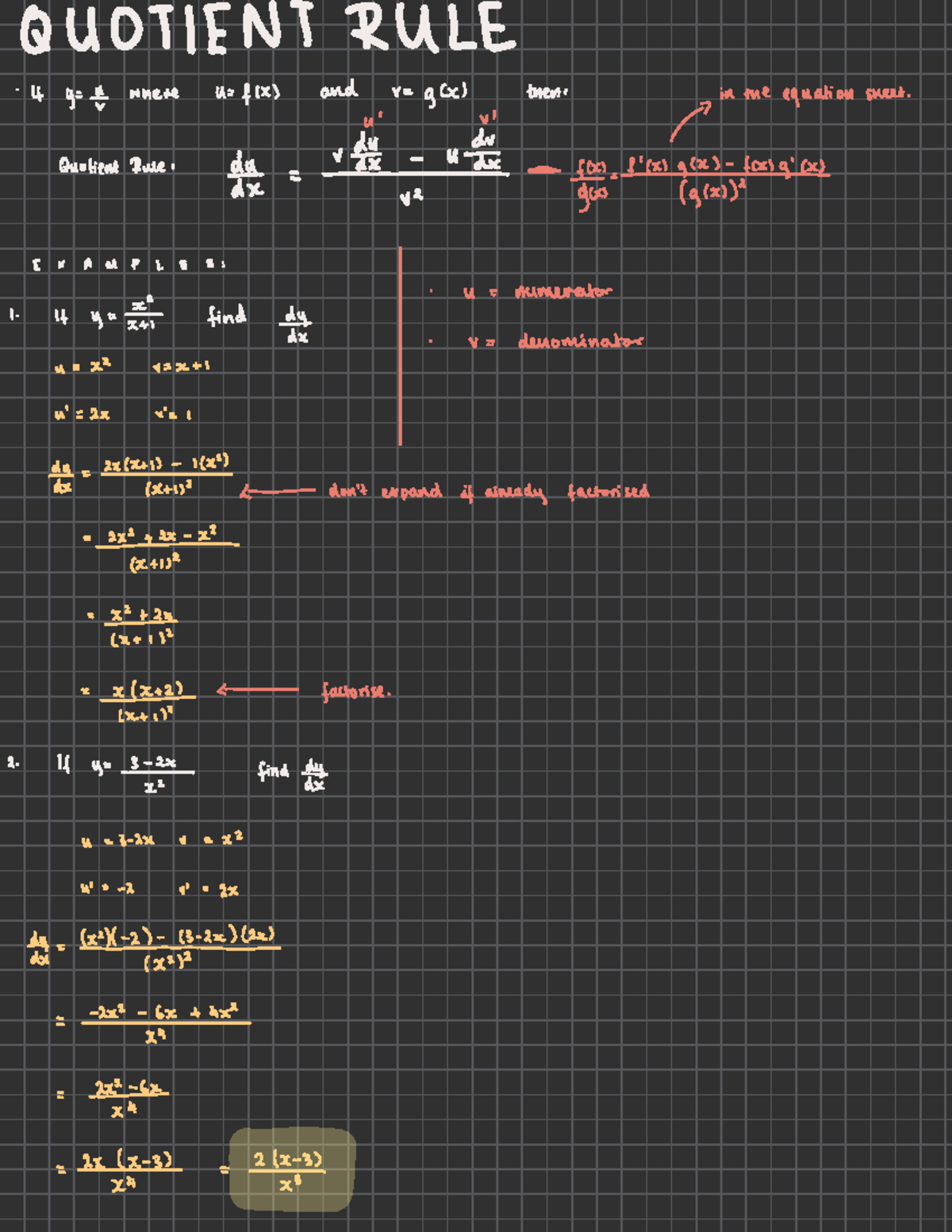 Differentiation quotient rule - QUOTIENT RULE · It y = Where U-f() and ...