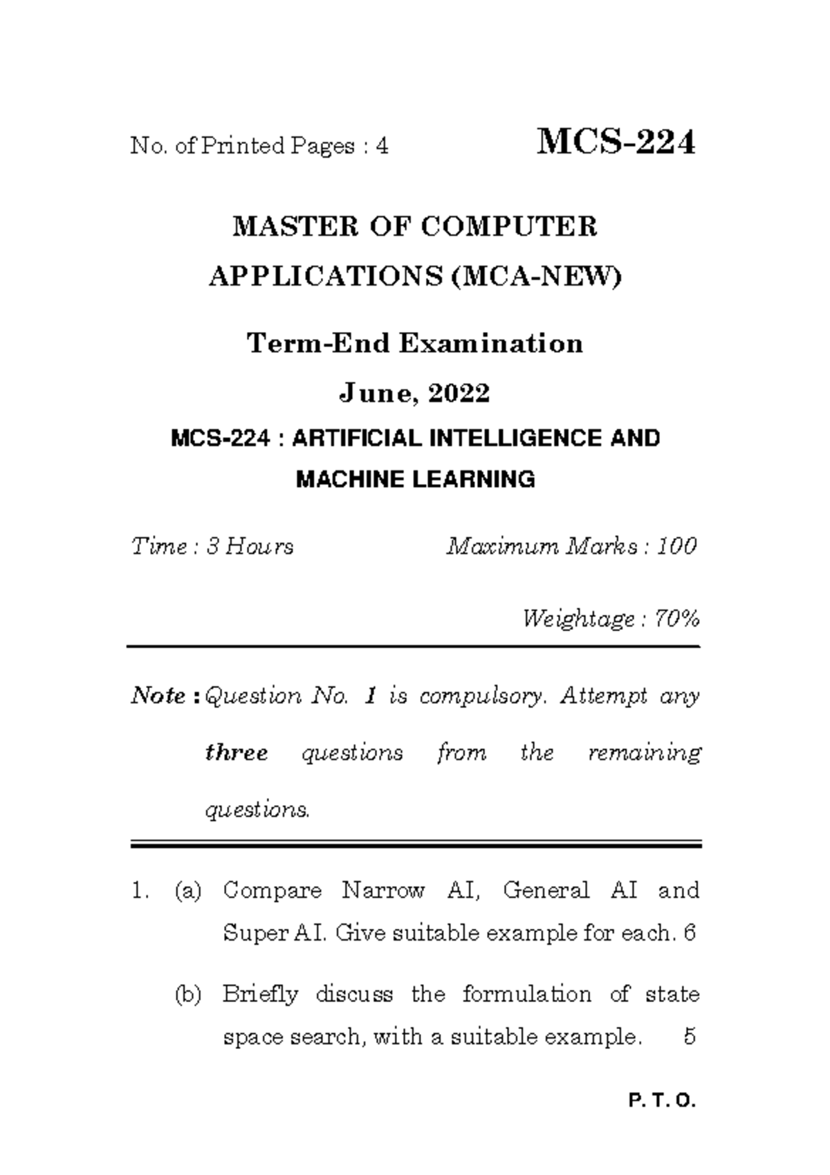 MCS-224 - 787 - P. T. O. No. of Printed Pages : 4 MCS- MASTER OF ...