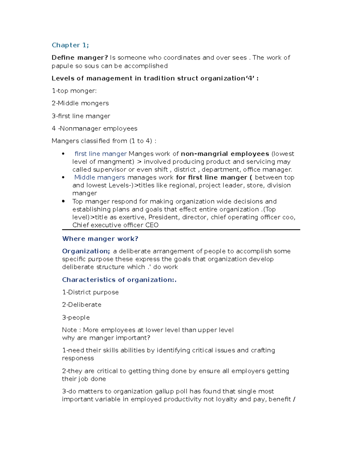 Chapter 1 - Project Management for CS major - Chapter 1; Define manger ...