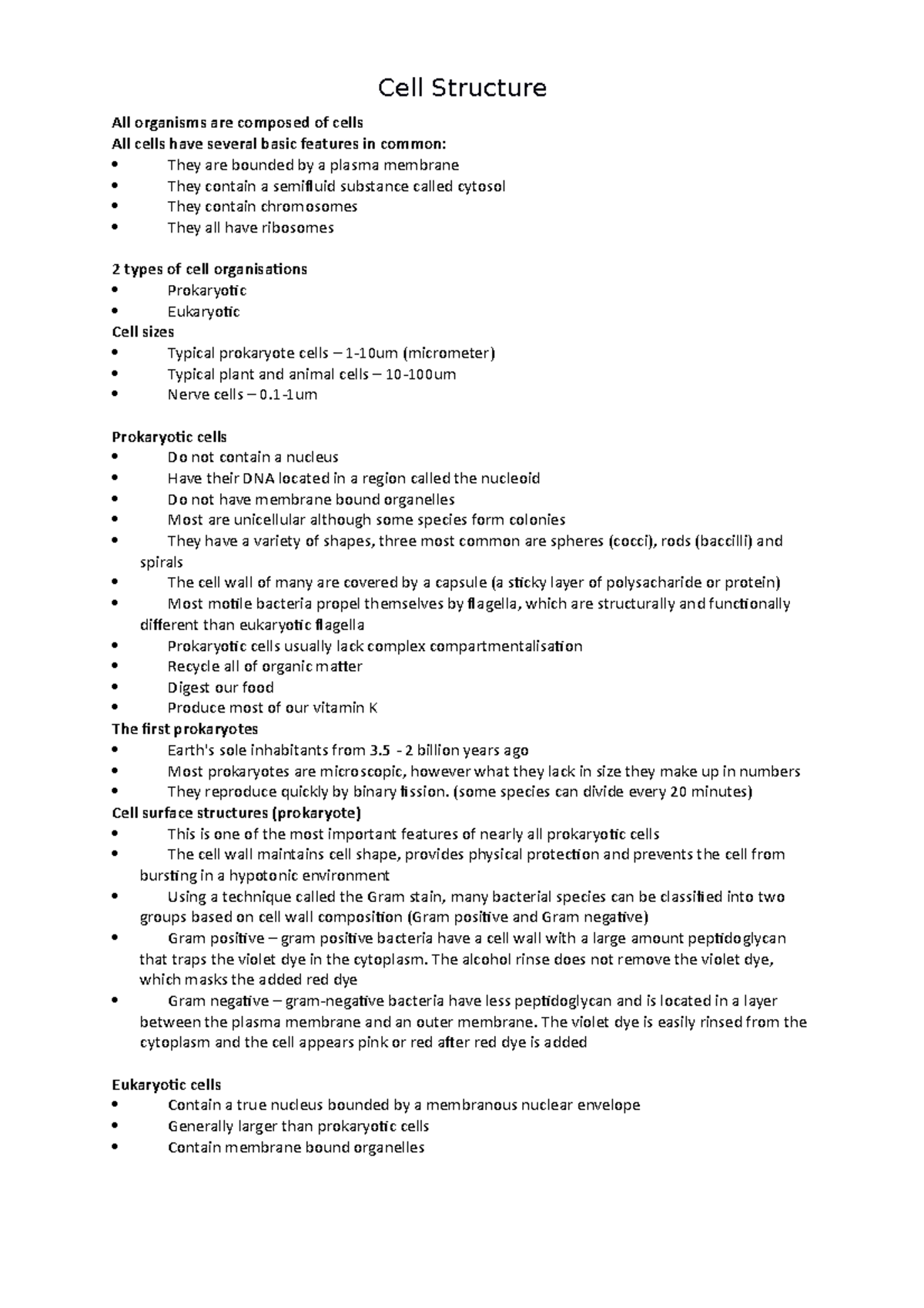 Cell structure - Lecture notes 2-3 - Cell Structure All organisms are ...