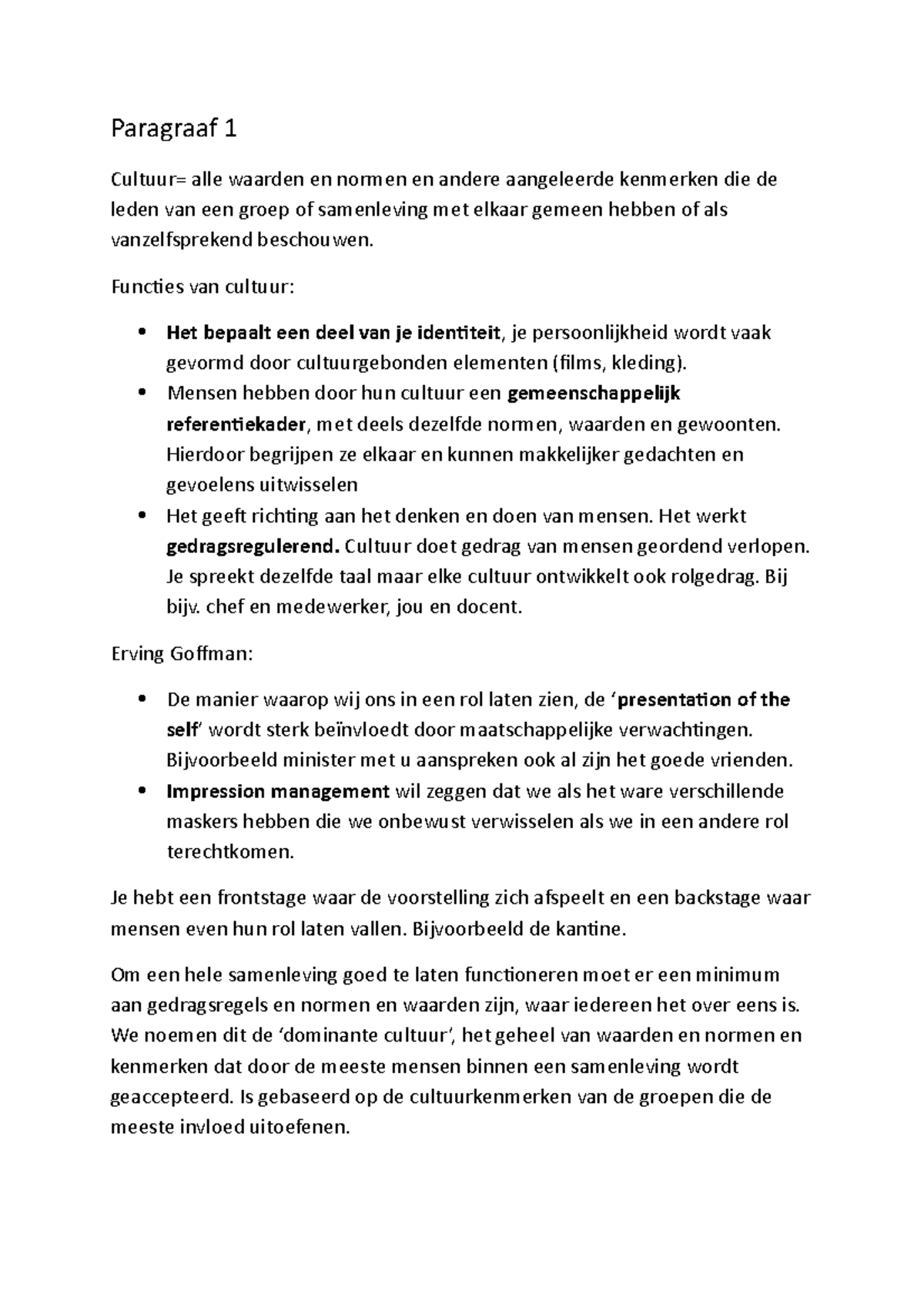 Maatschappijleer - Paragraaf 1 Cultuur= alle waarden en normen en ...