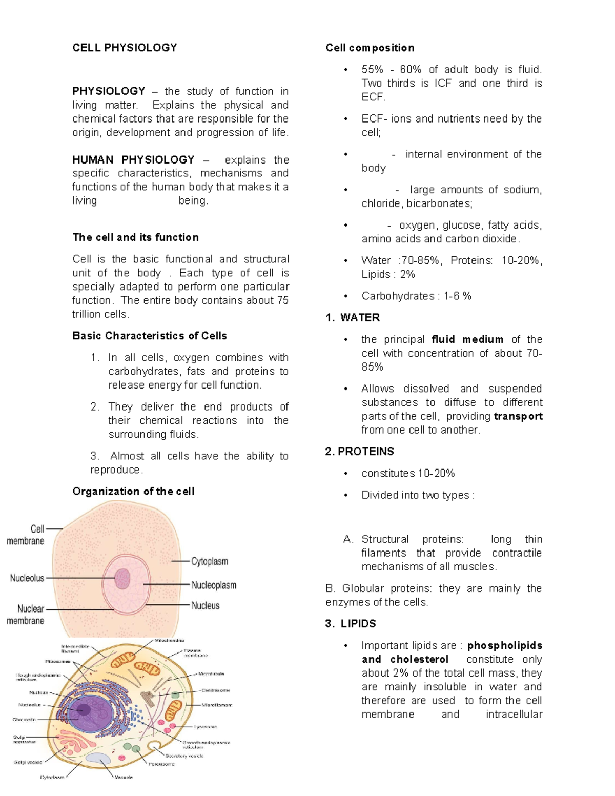 CELL Physiology (GEN ANA) - CELL PHYSIOLOGY PHYSIOLOGY – the study of ...