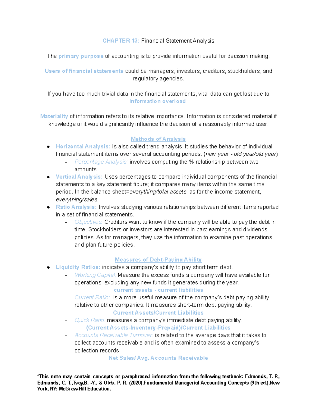 Principles of Managerial Accounting CH. 13 - CHAPTER 13: Financial ...