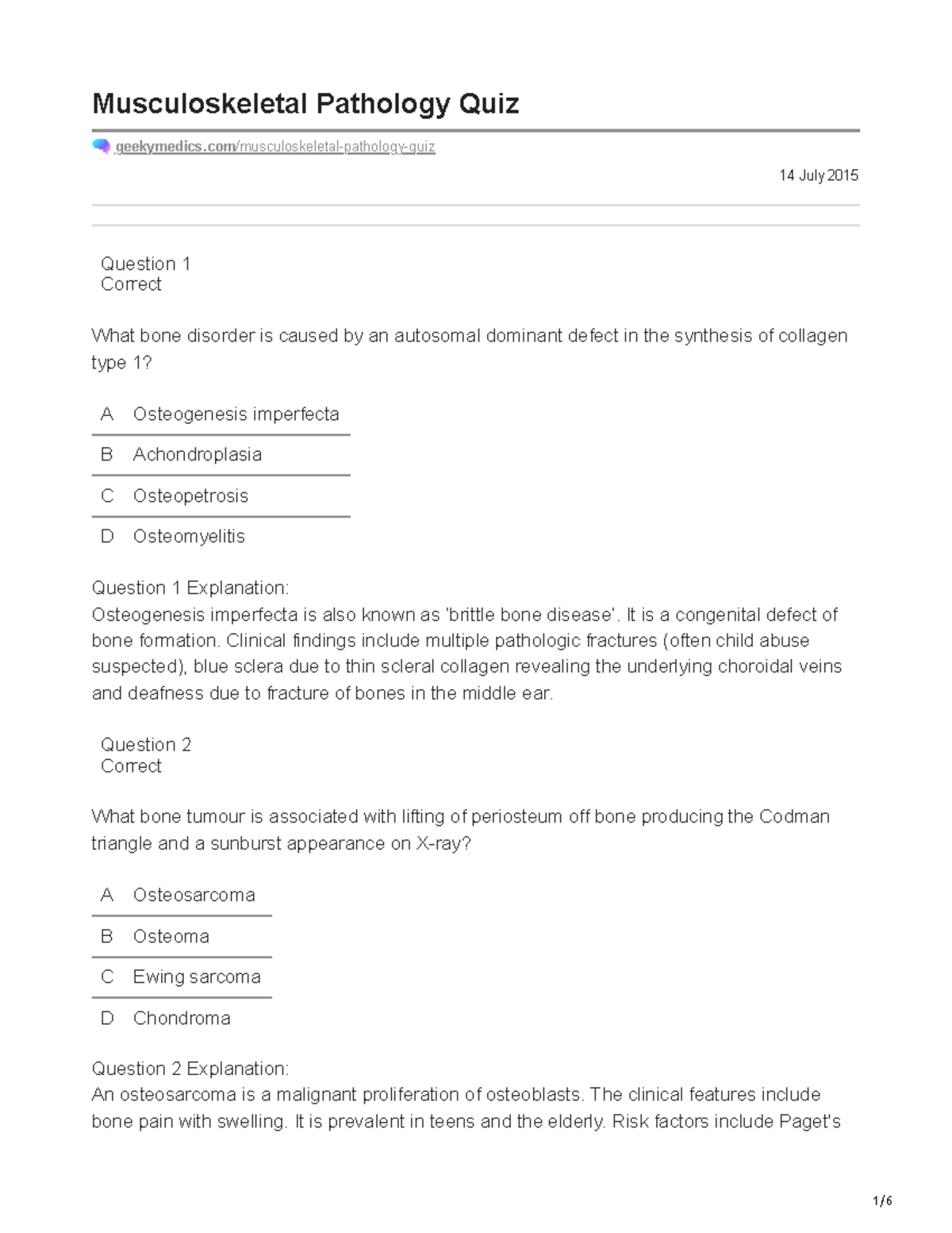 Geekymedics.com-Musculoskeletal Pathology Quiz - 14 July 2015 ...