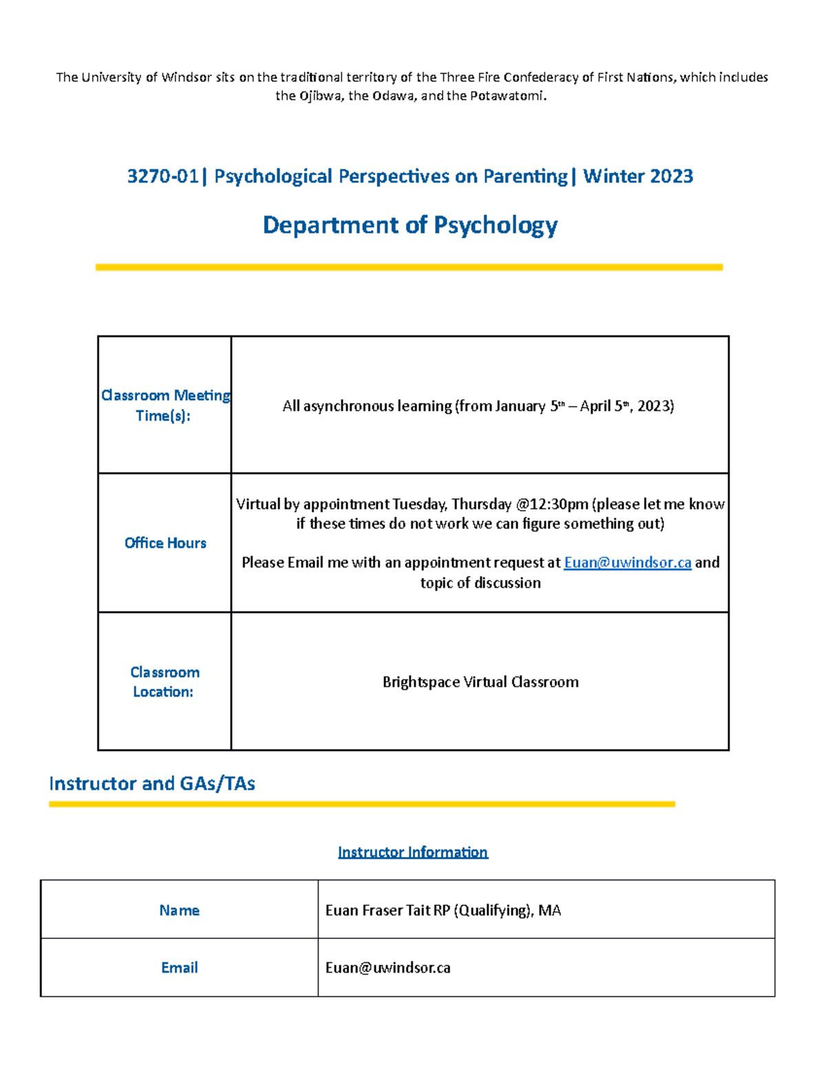 PSCY 3270 Winter Syllabus final-3 - The University of Windsor sits on ...