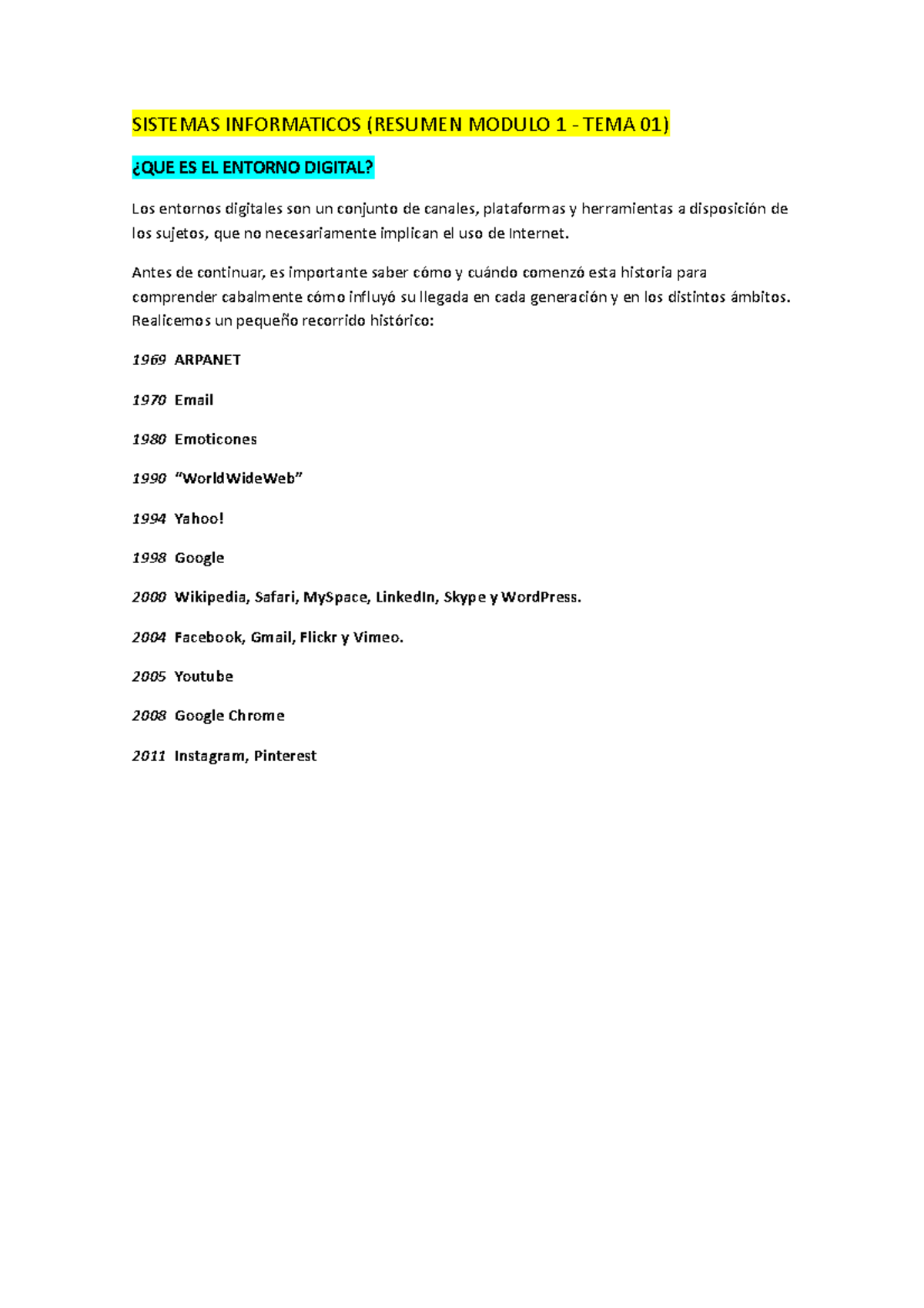 Resumen Modulo 1 - TEMA 01 Sistemas Informaticos - SISTEMAS INFORMATICOS (RESUMEN MODULO 1 ...
