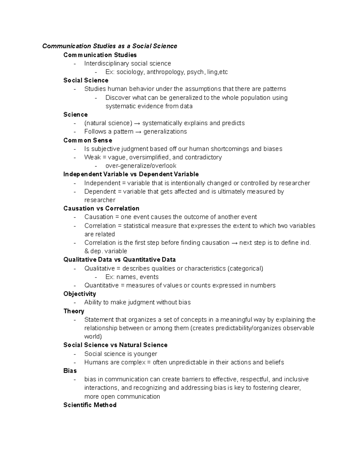 Comm10 midterm Cheat Sheet - Communication Studies as a Social Science Communication Studies ...