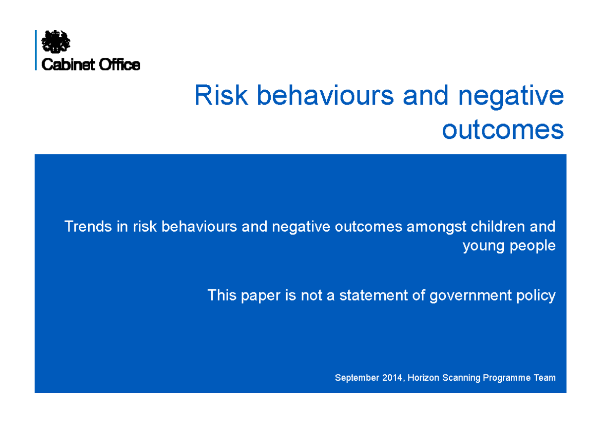 Data pack risk behaviours and negative outcomes - Risk behaviours and ...