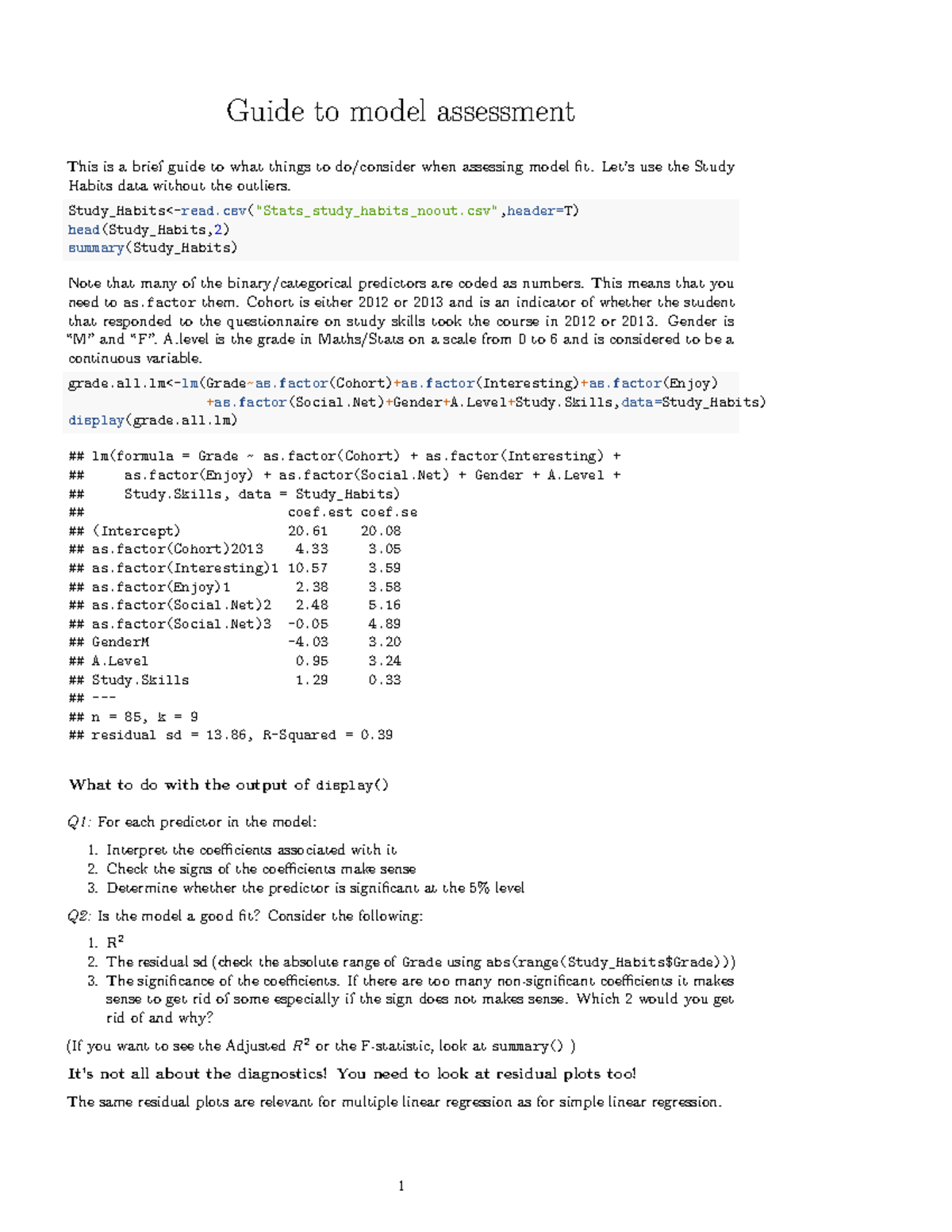 Guideto Modelassessment - Guide to model assessment This is a brief ...