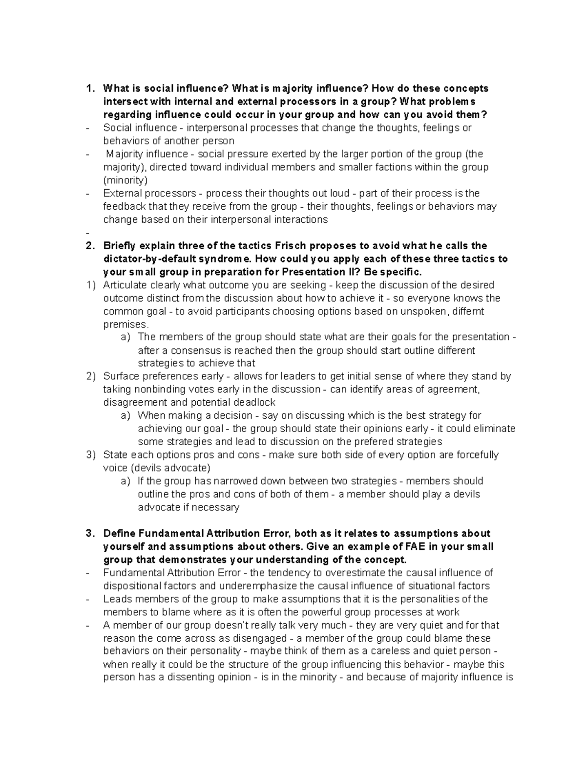 Quiz 7 Study Guide - 1. What is social influence? What is majority ...