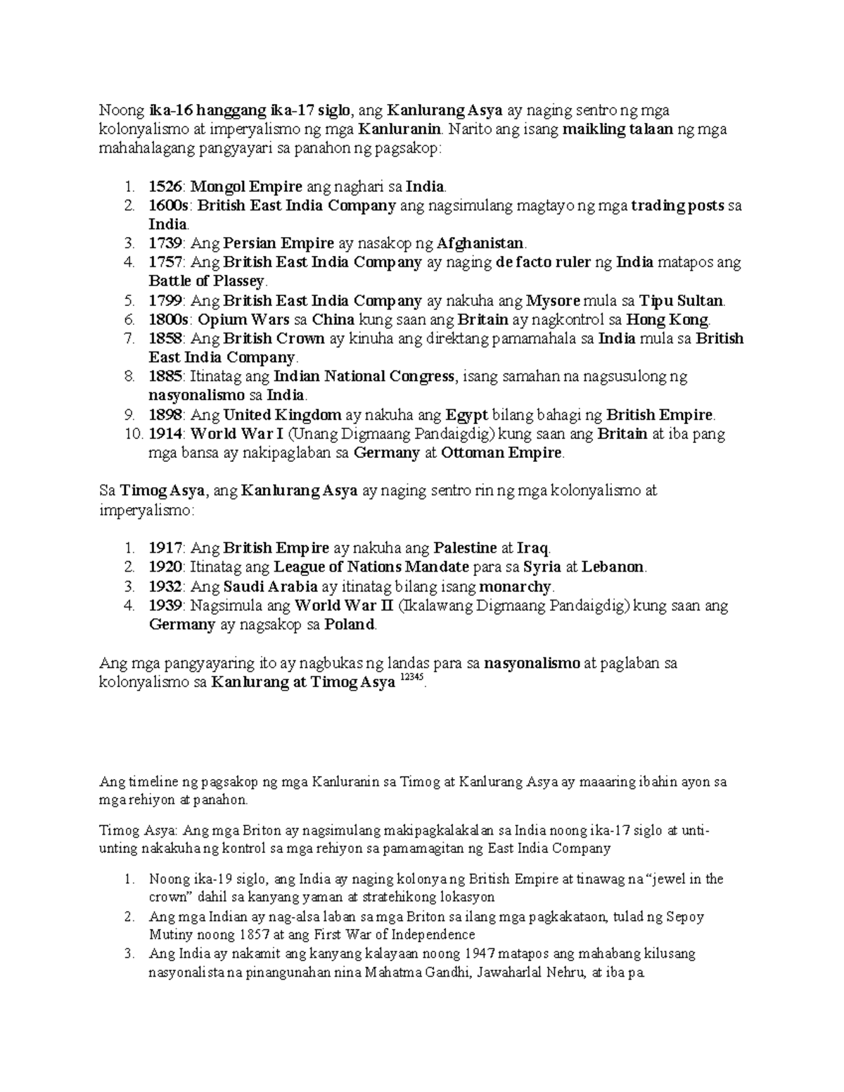 Timeline - Noong ika-16 hanggang ika-17 siglo, ang Kanlurang Asya ay naging sentro ng mga ...