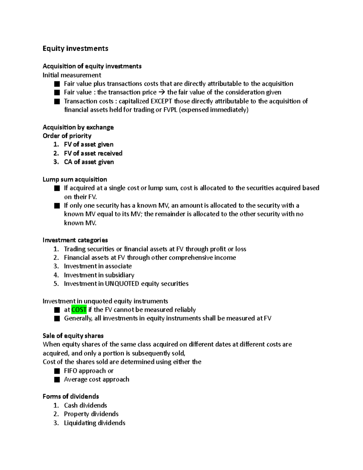 Equity investments - Equity investments Acquisition of equity ...